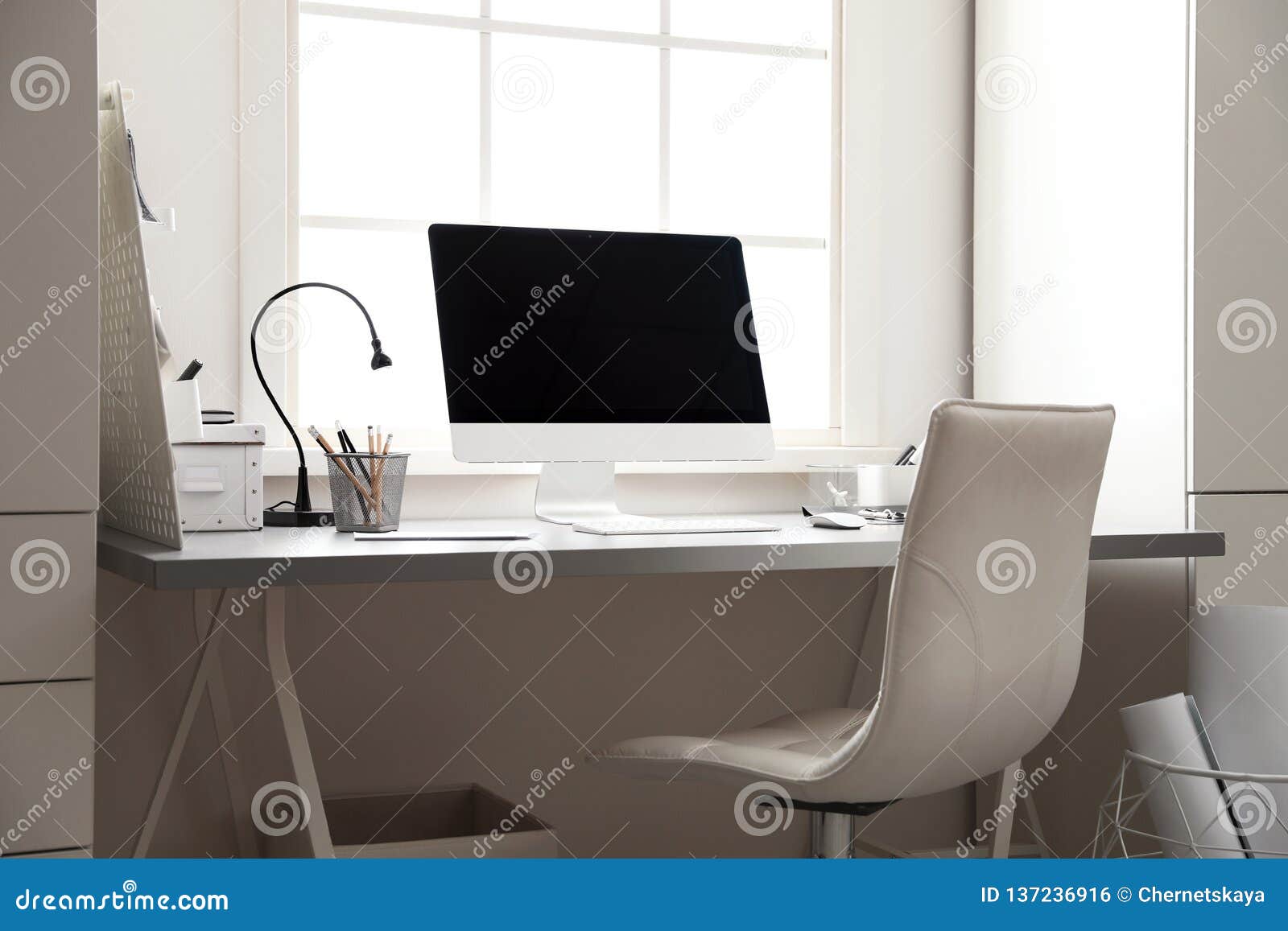 Light Work Place with Computer Near Window. Interior Desig Stock Photo ...