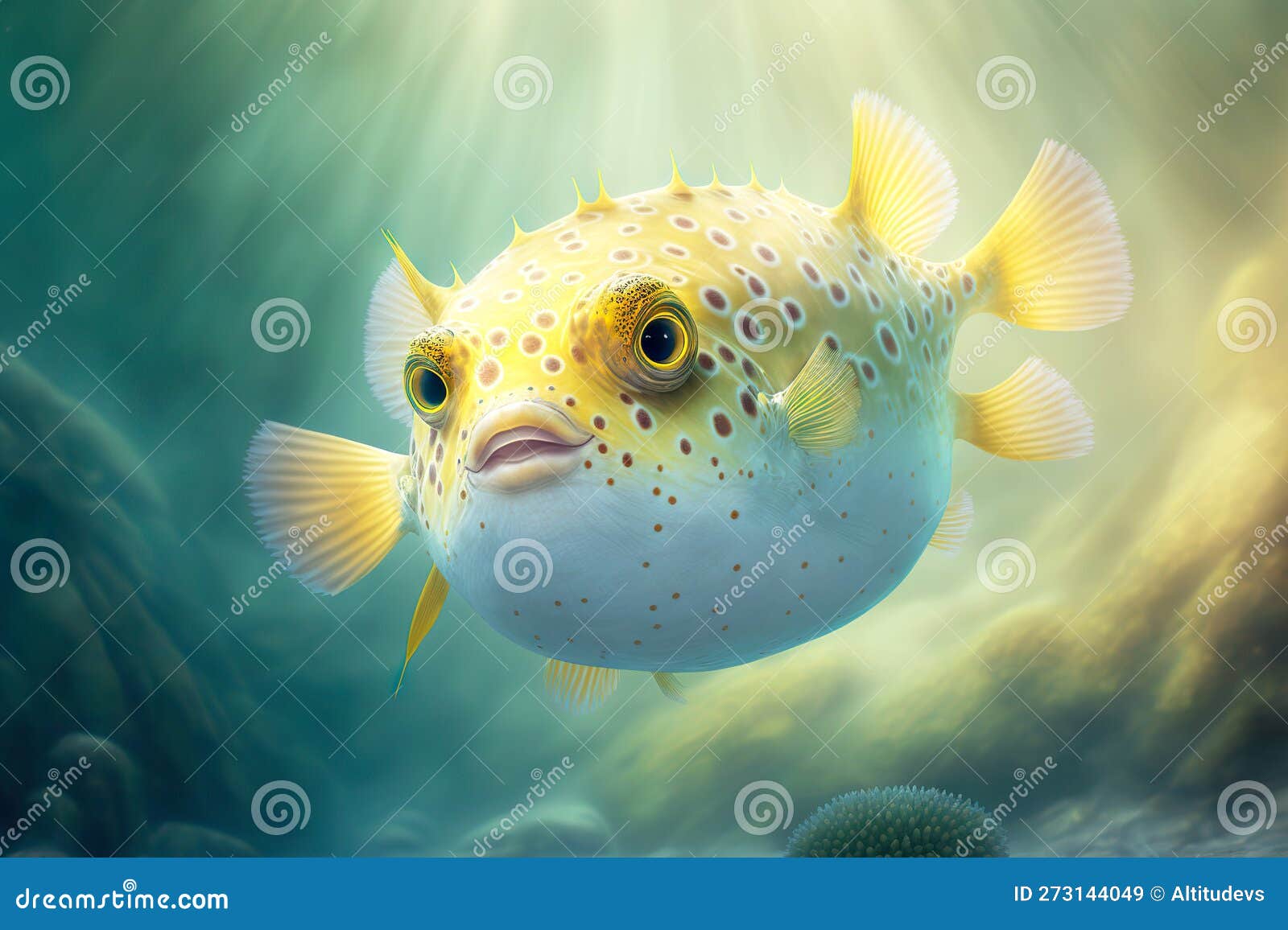 Light Yellow Dangerous Puffer Fish with Sharp Spines on Back Stock ...