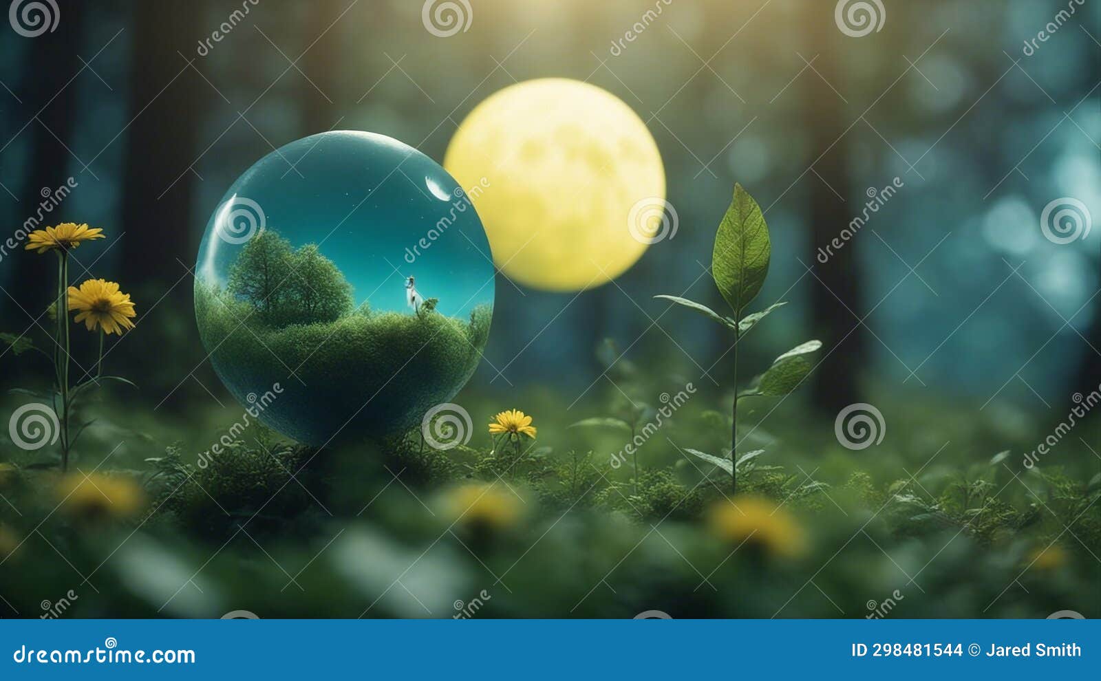 A Light Yellow Moon With A Smooth Surface. The Moon Is Orbiting A Green ...