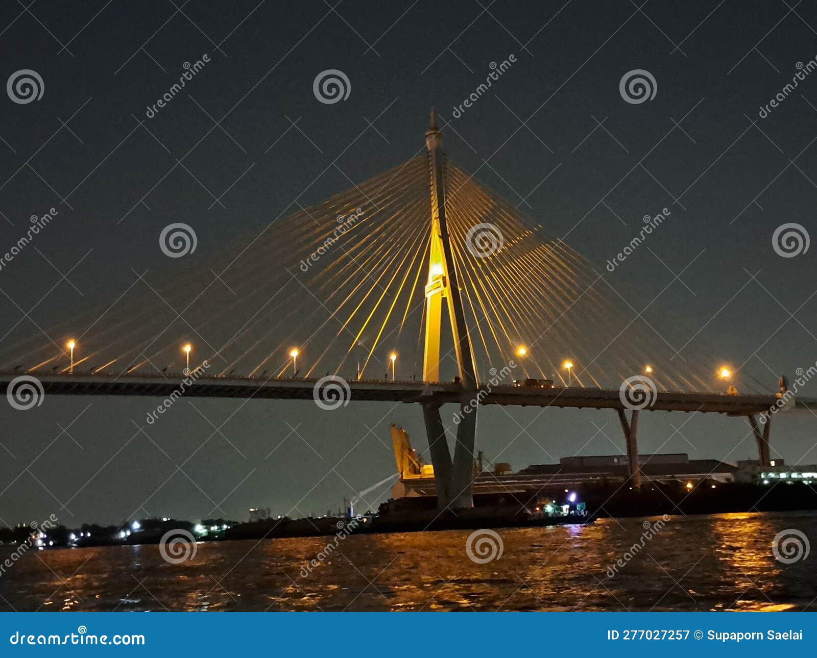 Light Yellow on the Suspension Bridge Stock Image - Image of reflection ...