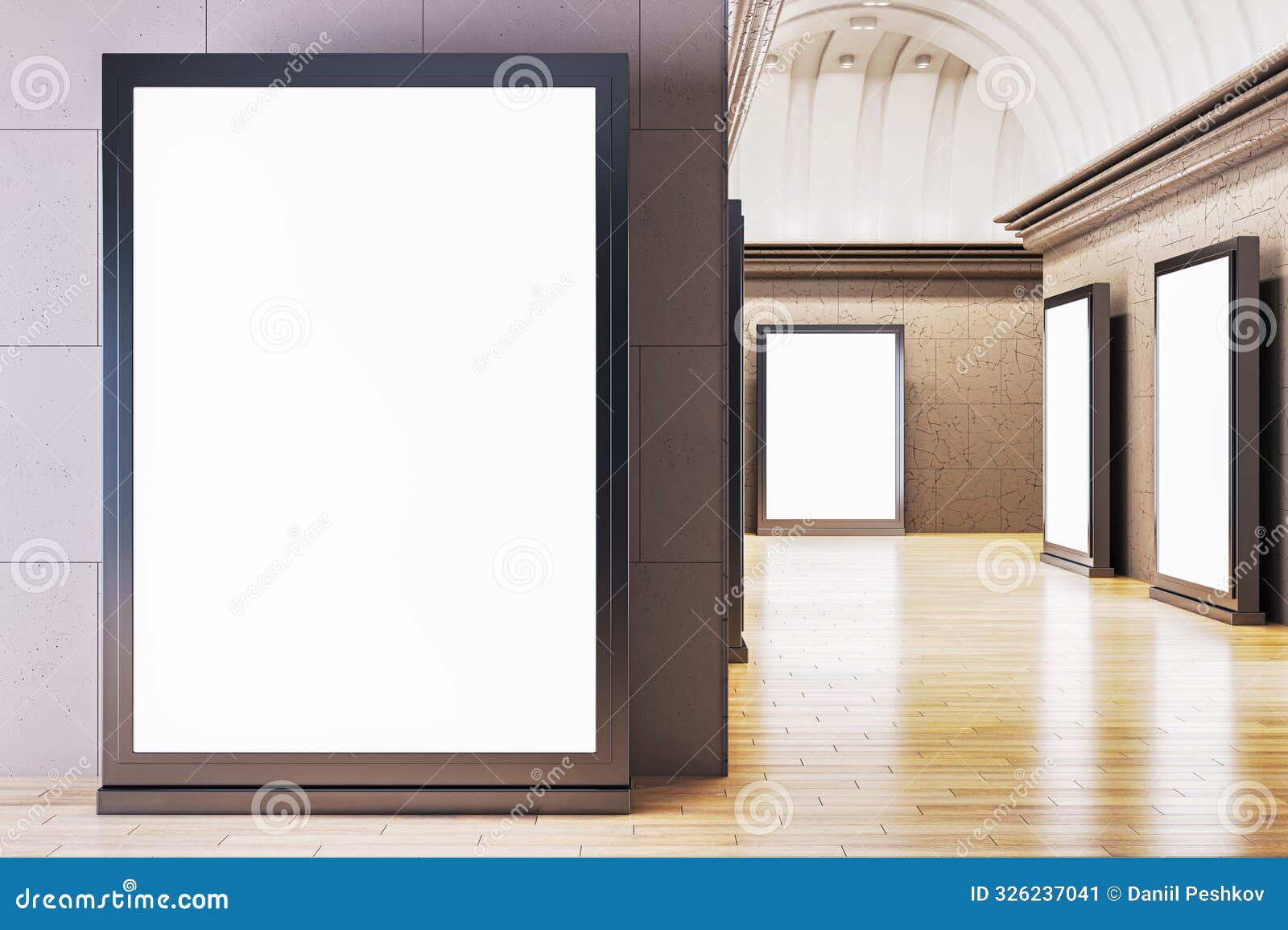 Lightbox Gallery Mockups in a Corridor, White Screens in Black Frames ...