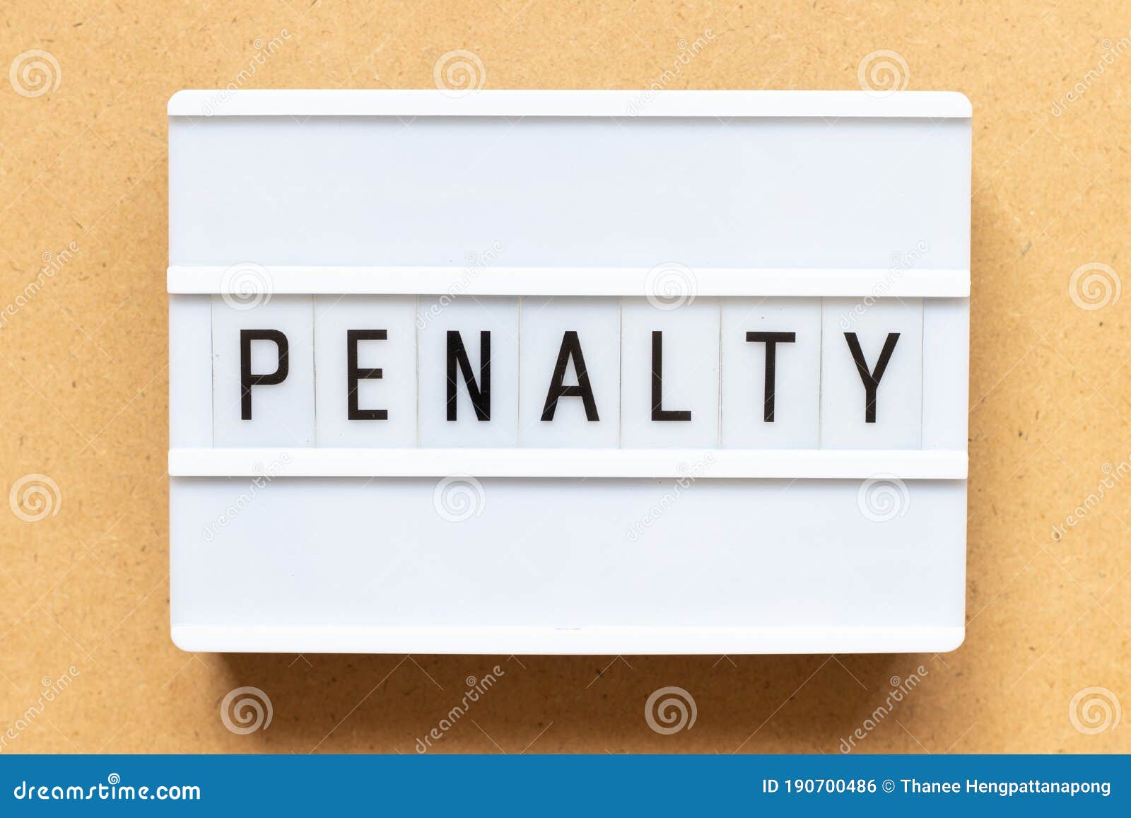 Light Box with Word Penalty on Wood Background Stock Photo - Image of ...