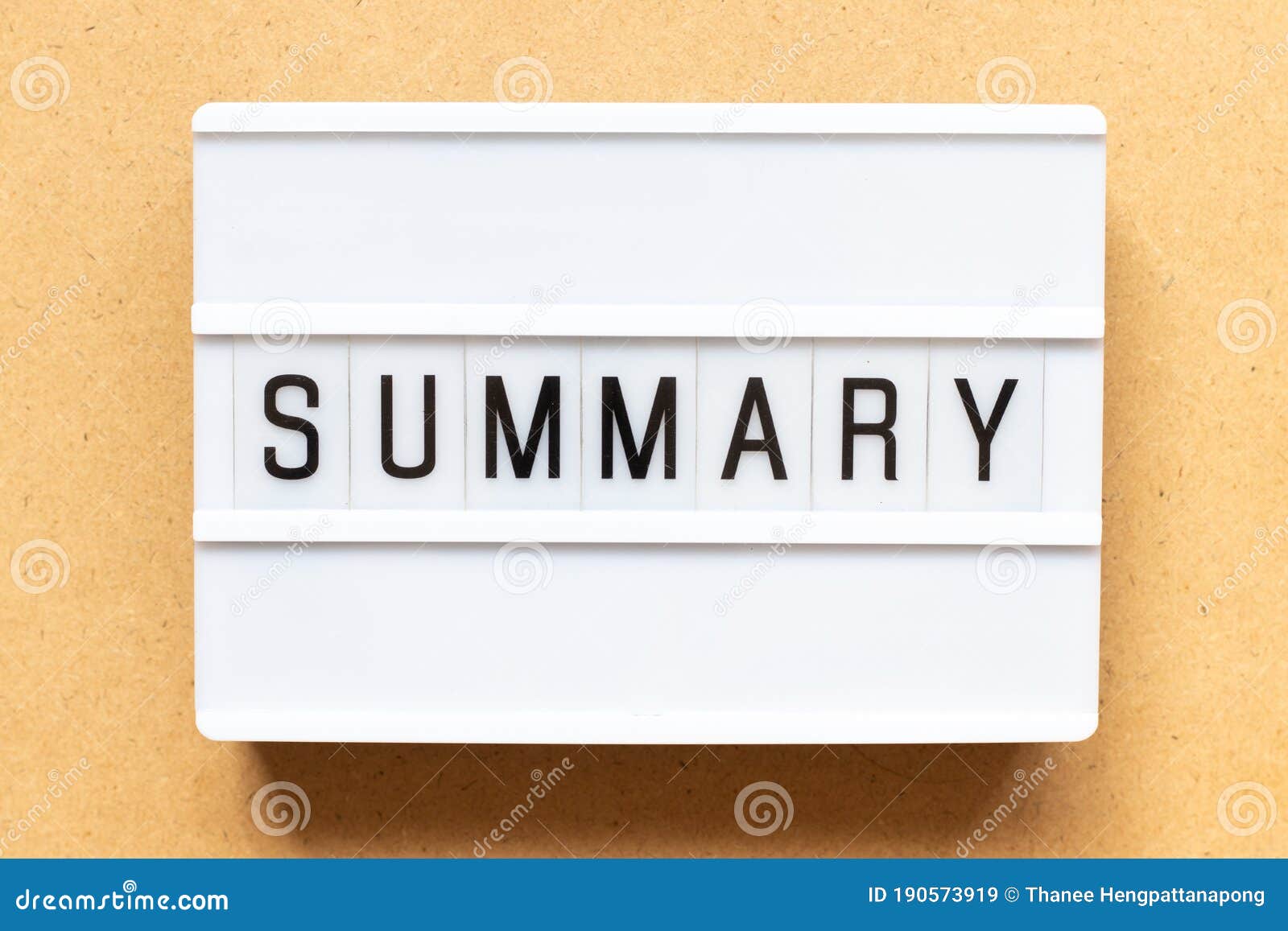Light Box with Word Summary on Wood Background Stock Image - Image of ...