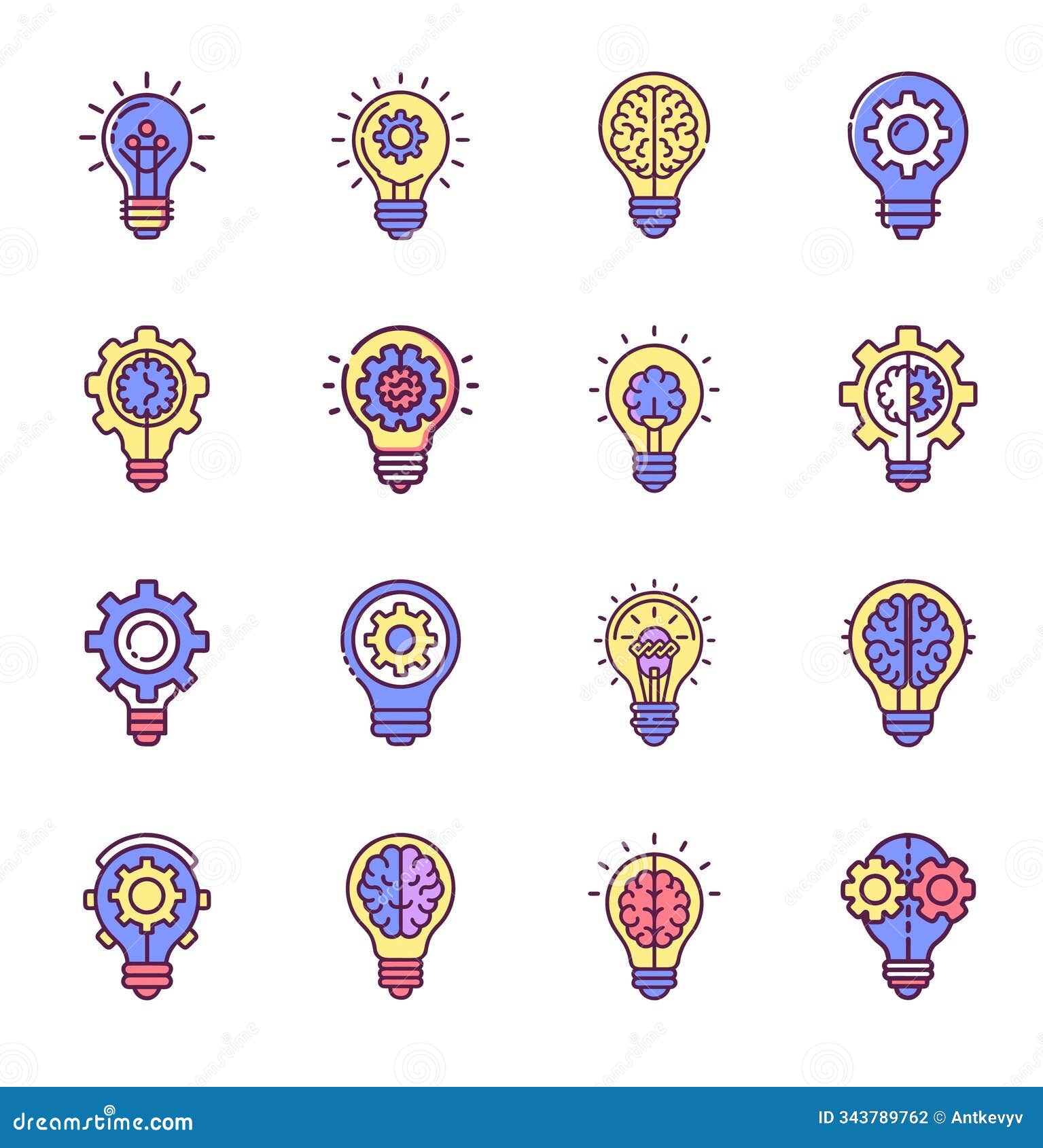 Lightbulb Brain Gear Set, Ideas Innovation Creativity Problem Solving ...