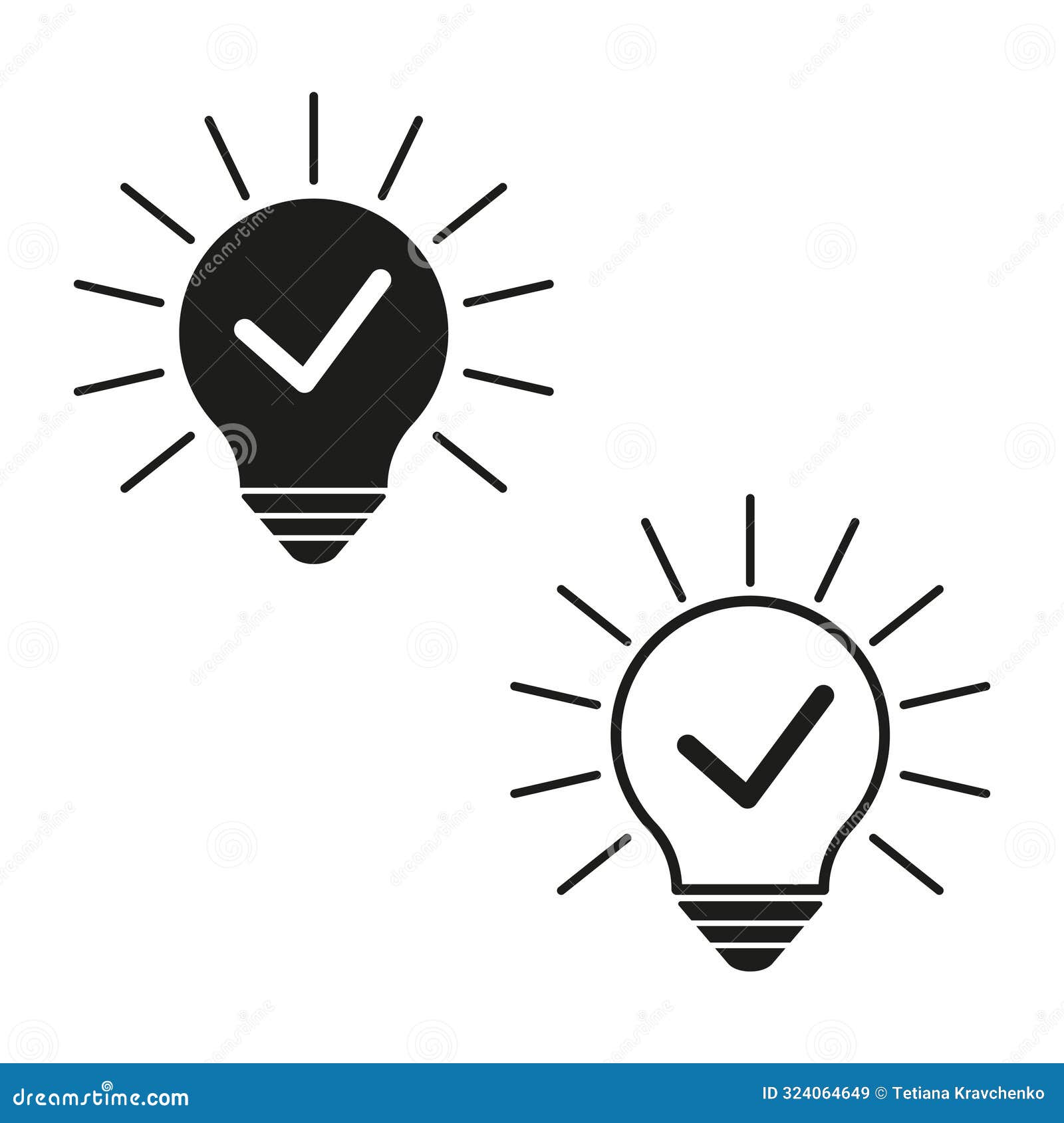 Lightbulb Check Mark Icon. Idea Confirmation Symbol. Vector Graphic ...