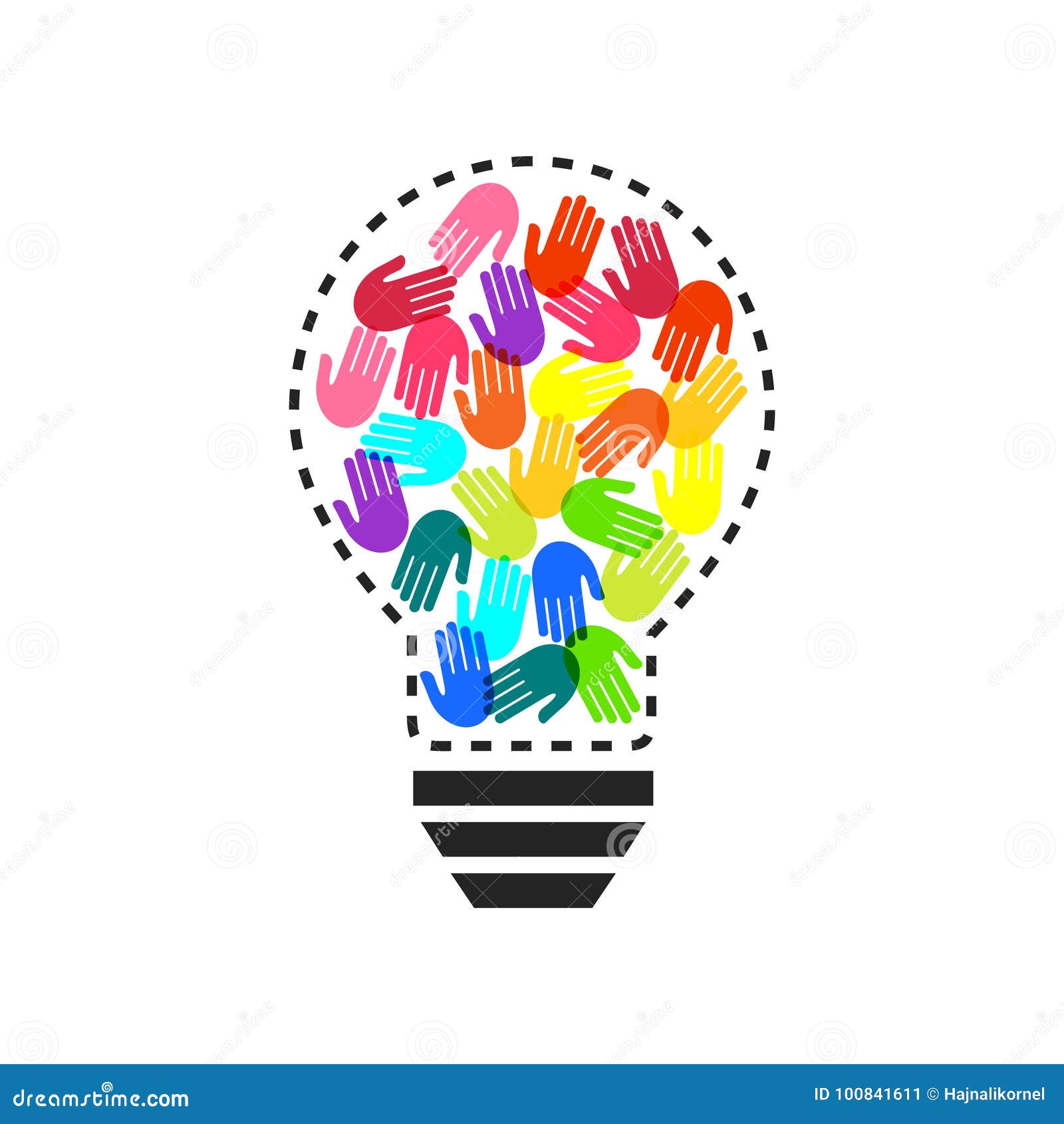 Lightbulb with Colorful Handprints Inside Stock Vector - Illustration ...