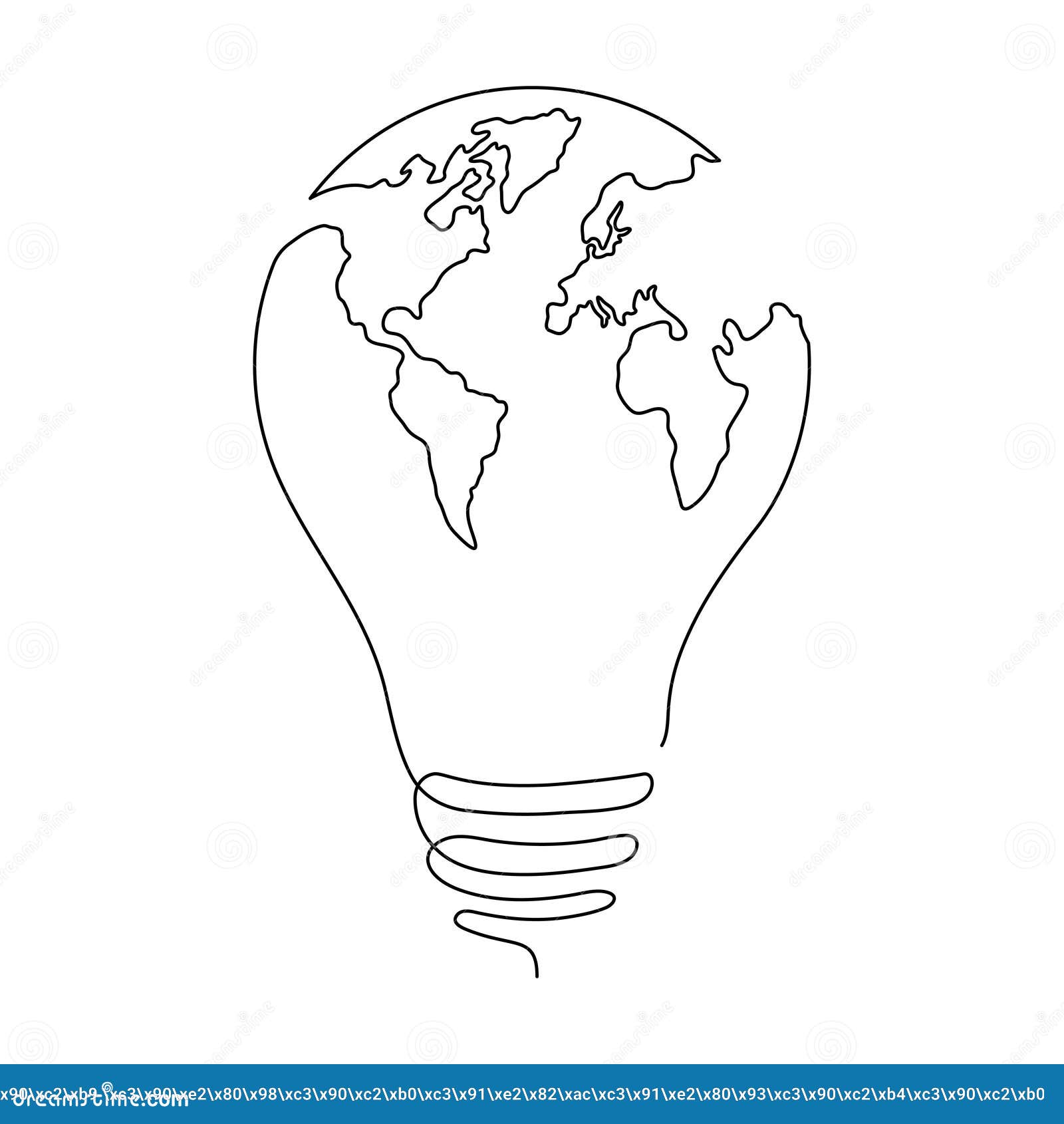 Lightbulb with Earth Map One Continuous Line Drawing Stock Illustration ...