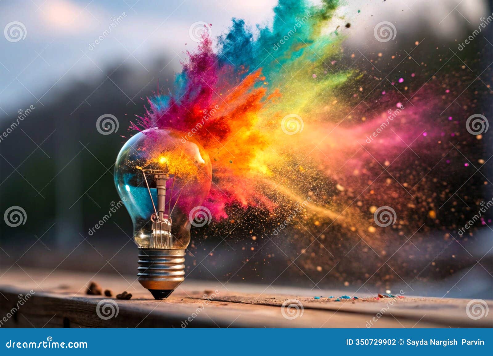 Lightbulb Exploding into a Nebula of Colors, Representing Ideas Stock ...