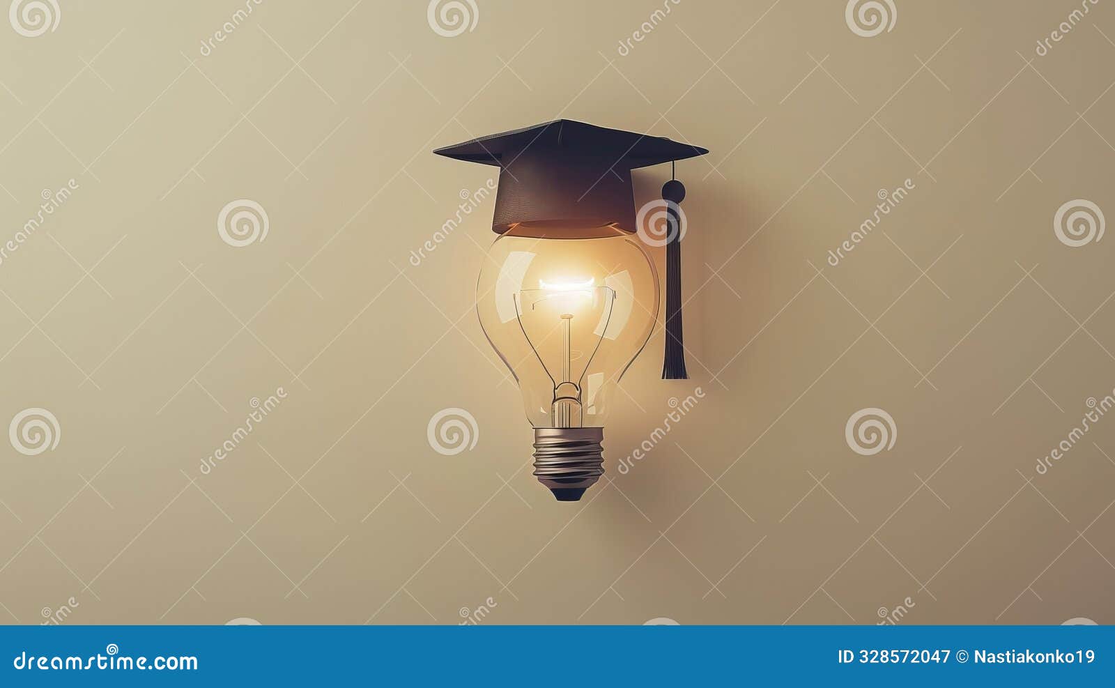Lightbulb with Graduation Cap on Beige Background, Symbolizing ...