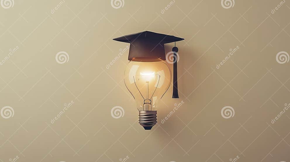 Lightbulb with Graduation Cap on Beige Background, Symbolizing ...