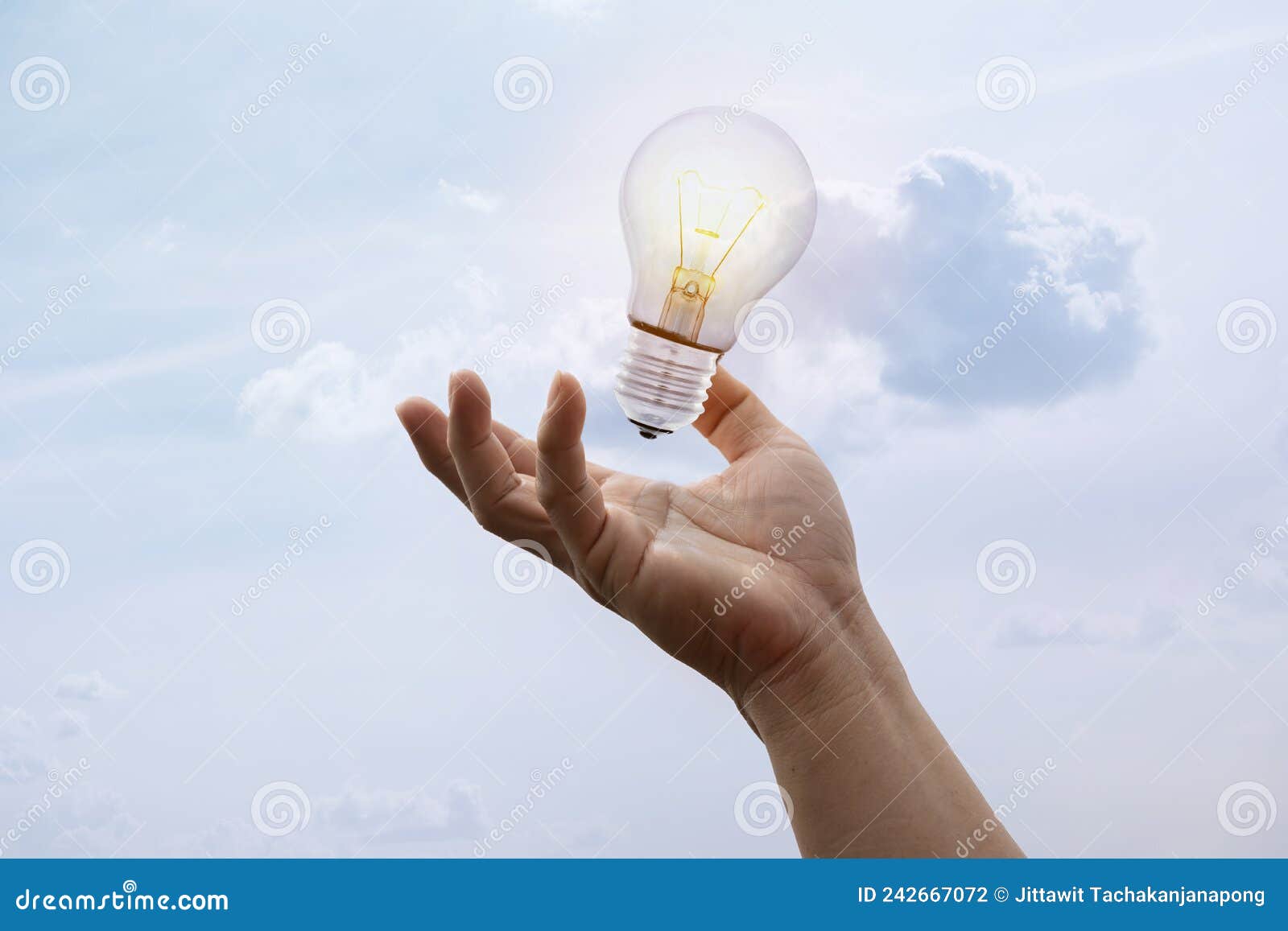 Lightbulb on Hand Black Background,abstract Enegy Magic Concept Stock ...