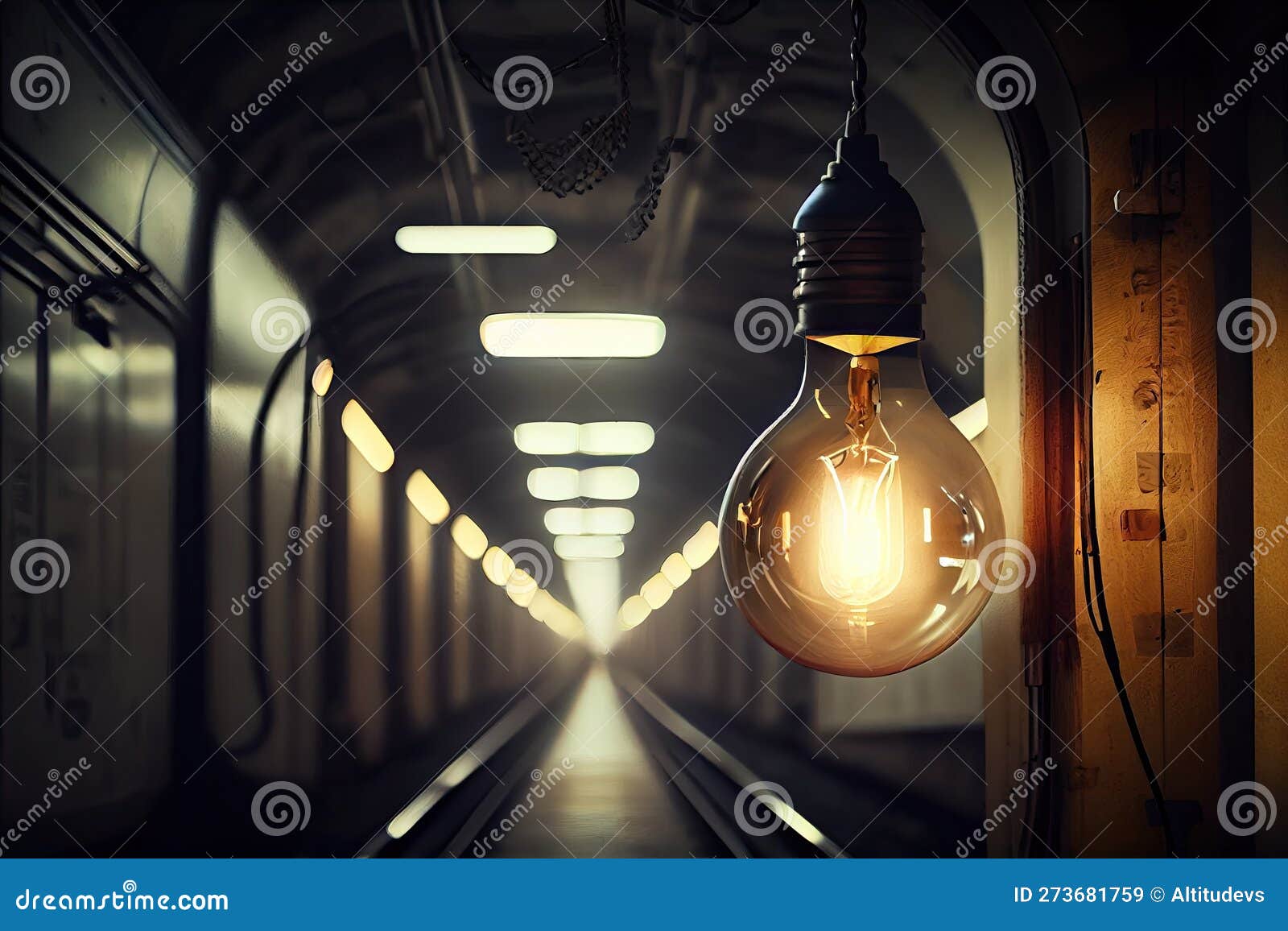 Lightbulb Hanging from the Ceiling in the Subway Tunnel, Creating a ...