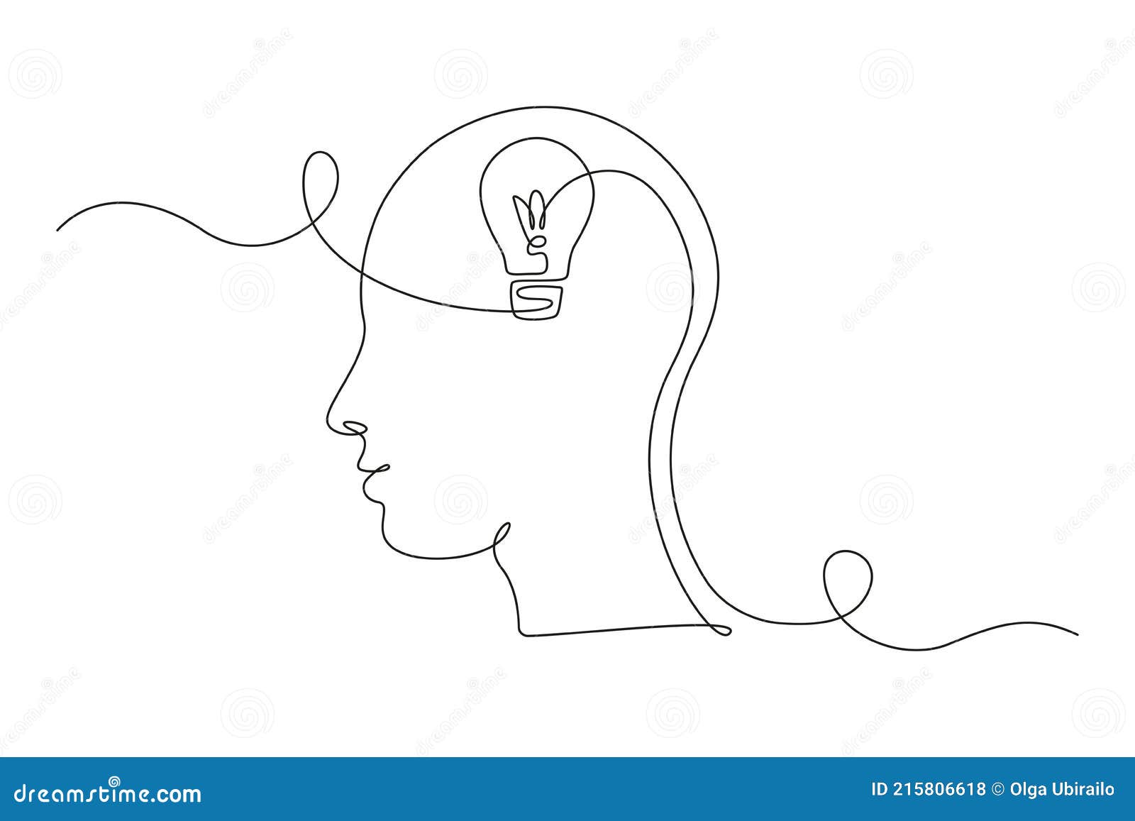 Lightbulb in Head in One Single Line Drawing for Logo, Emblem, Web ...
