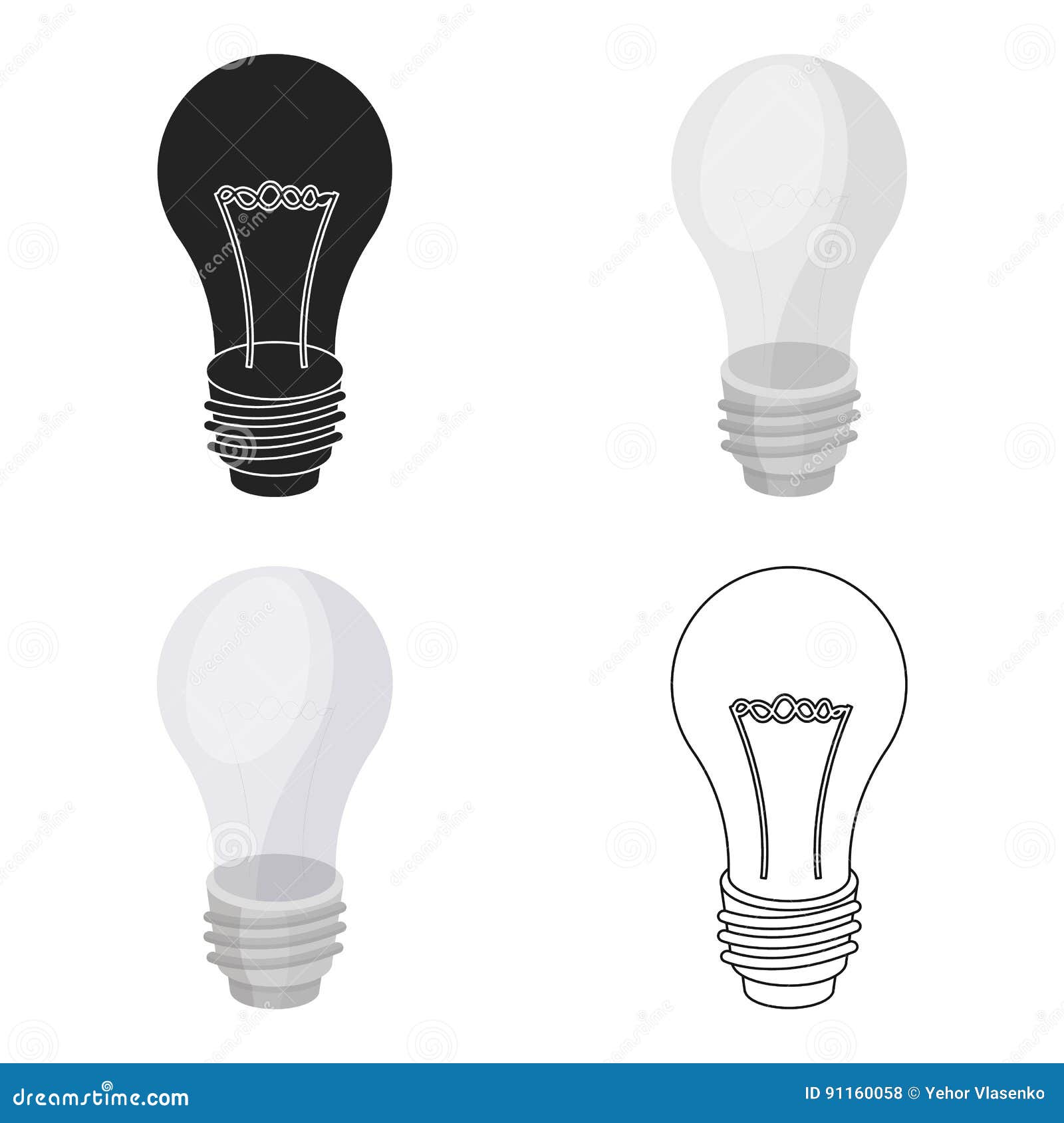 Lightbulb Icon in Cartoon Style on White Background. Light Source ...