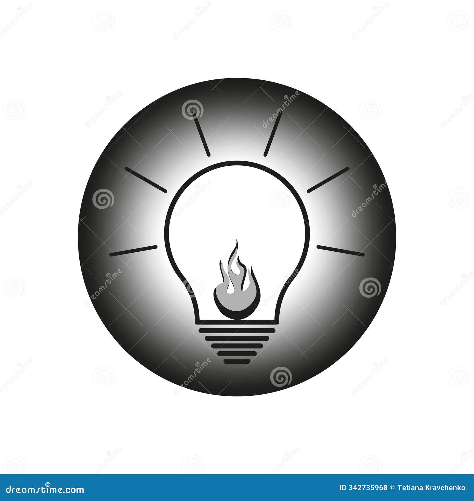 Lightbulb Icon. Fire Inside Symbol. Energy Idea Vector. Black and White ...