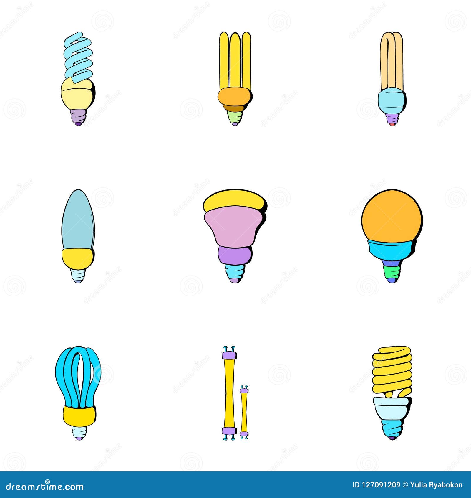 Lightbulb Icons Set, Cartoon Style Stock Illustration - Illustration of ...