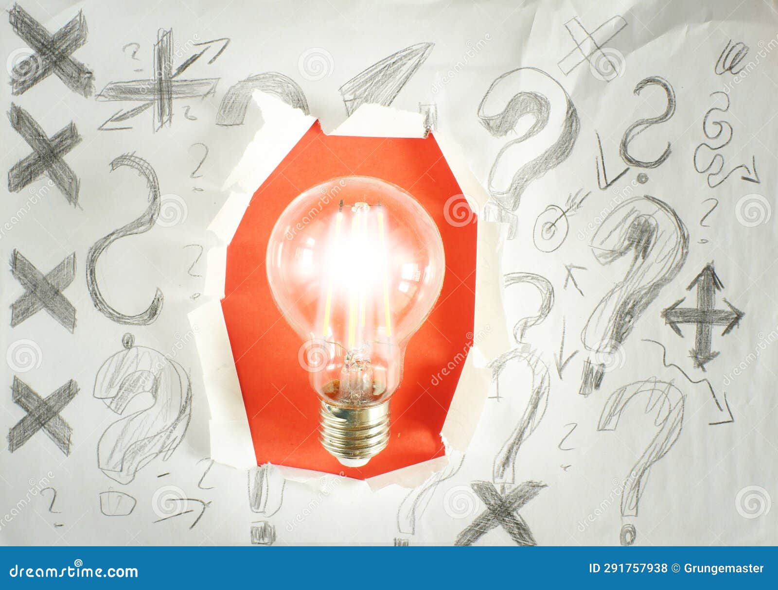 Lightbulb Inside of Punch Paper with Scribble and Question Marks for ...