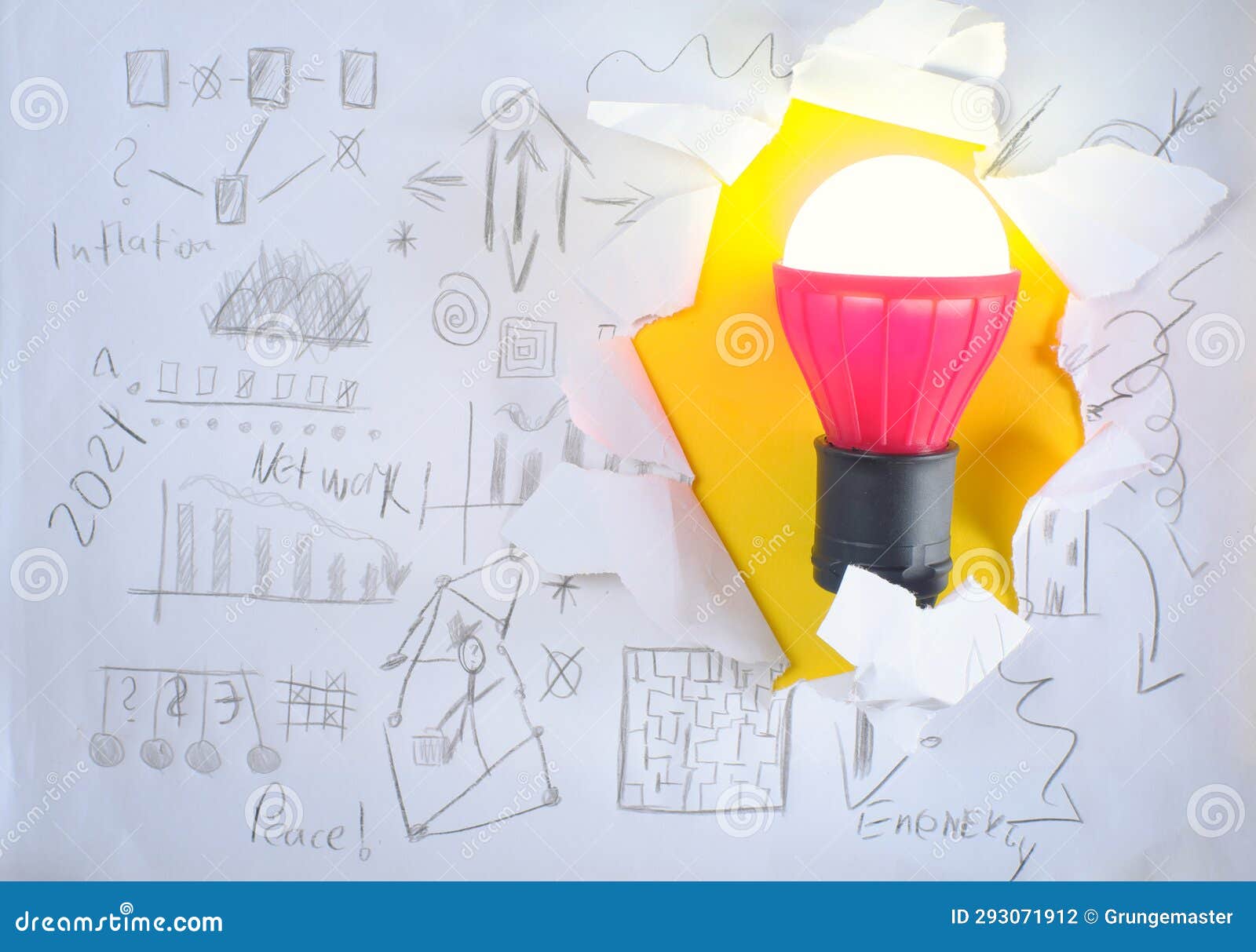 Lightbulb Inside of Punch Paperwith Scribble and Question Marks for ...