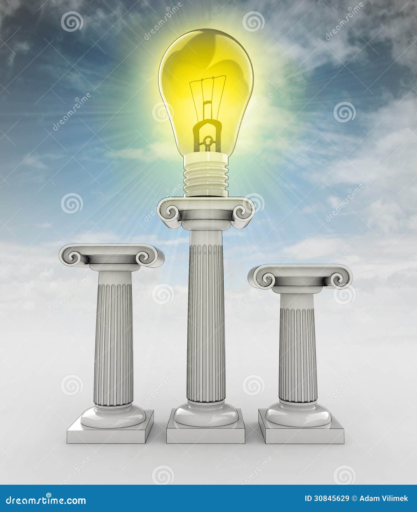 Lightbulb Invention Symbol on Column with Sky Stock Illustration ...