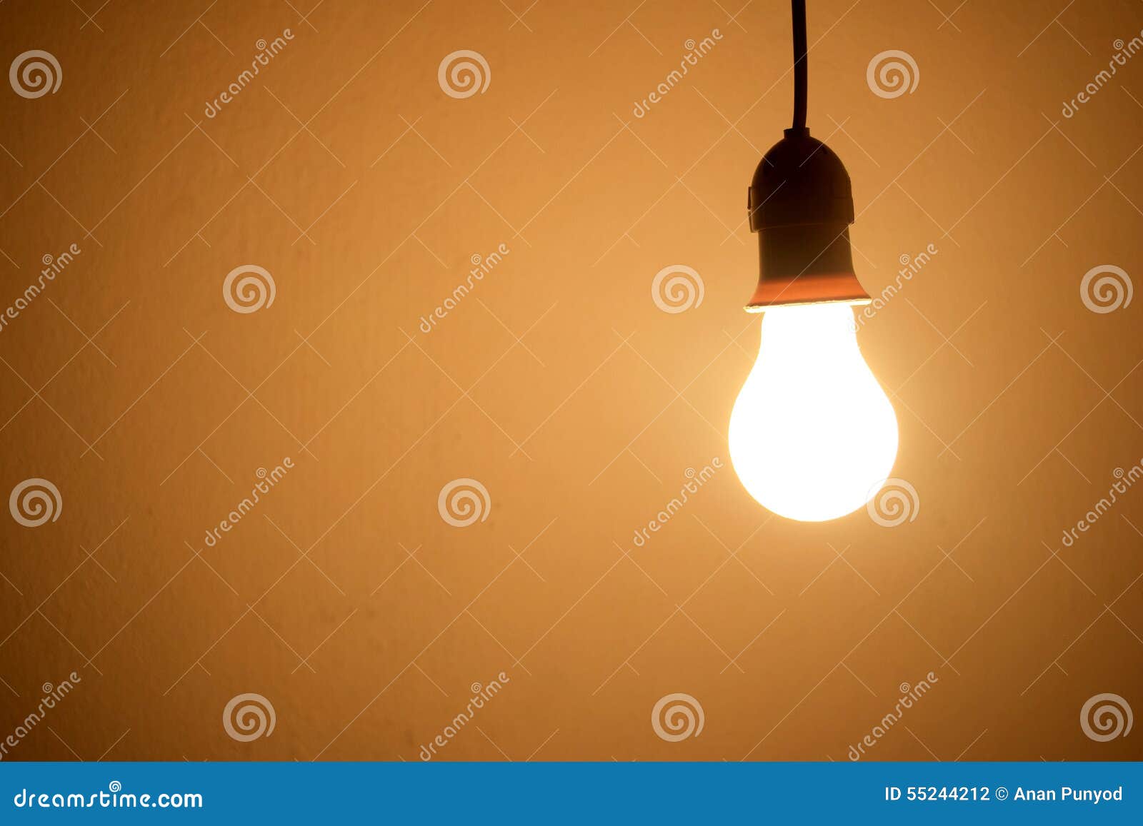 Lightbulb Lamp Orange Light in Room at Night Stock Photo - Image of ...
