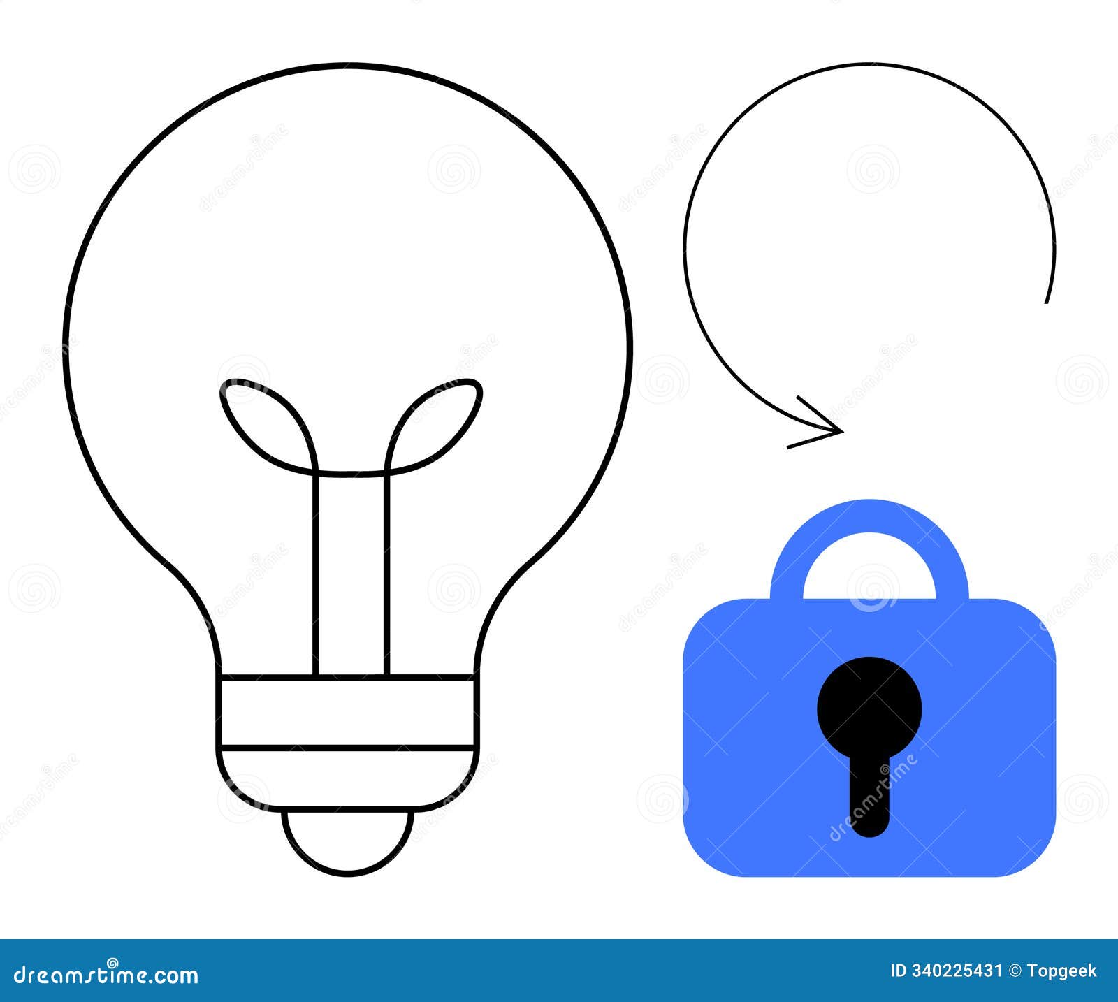 Lightbulb Lock and Arrow Representing Ideas Security and Continuous ...