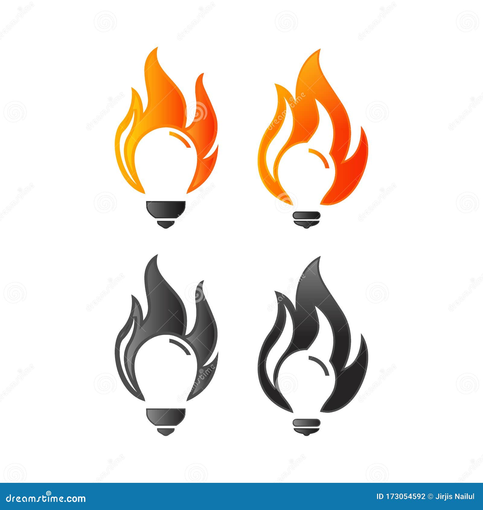 Lightbulb Logo Design Template with the Concept of Fire Inside, Light ...