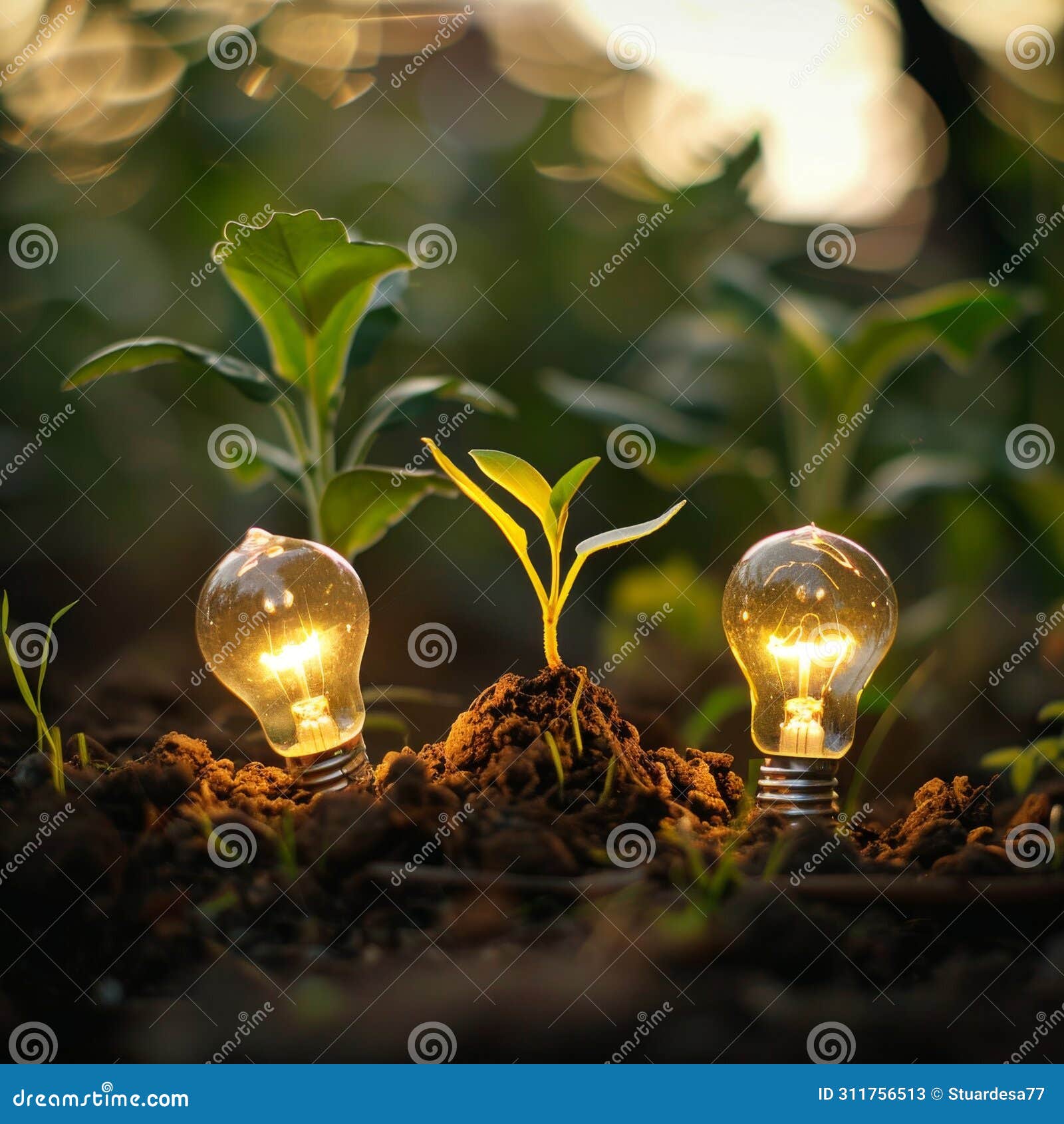 Lightbulb Plants in Soil Concept Stock Image - Image of garden ...
