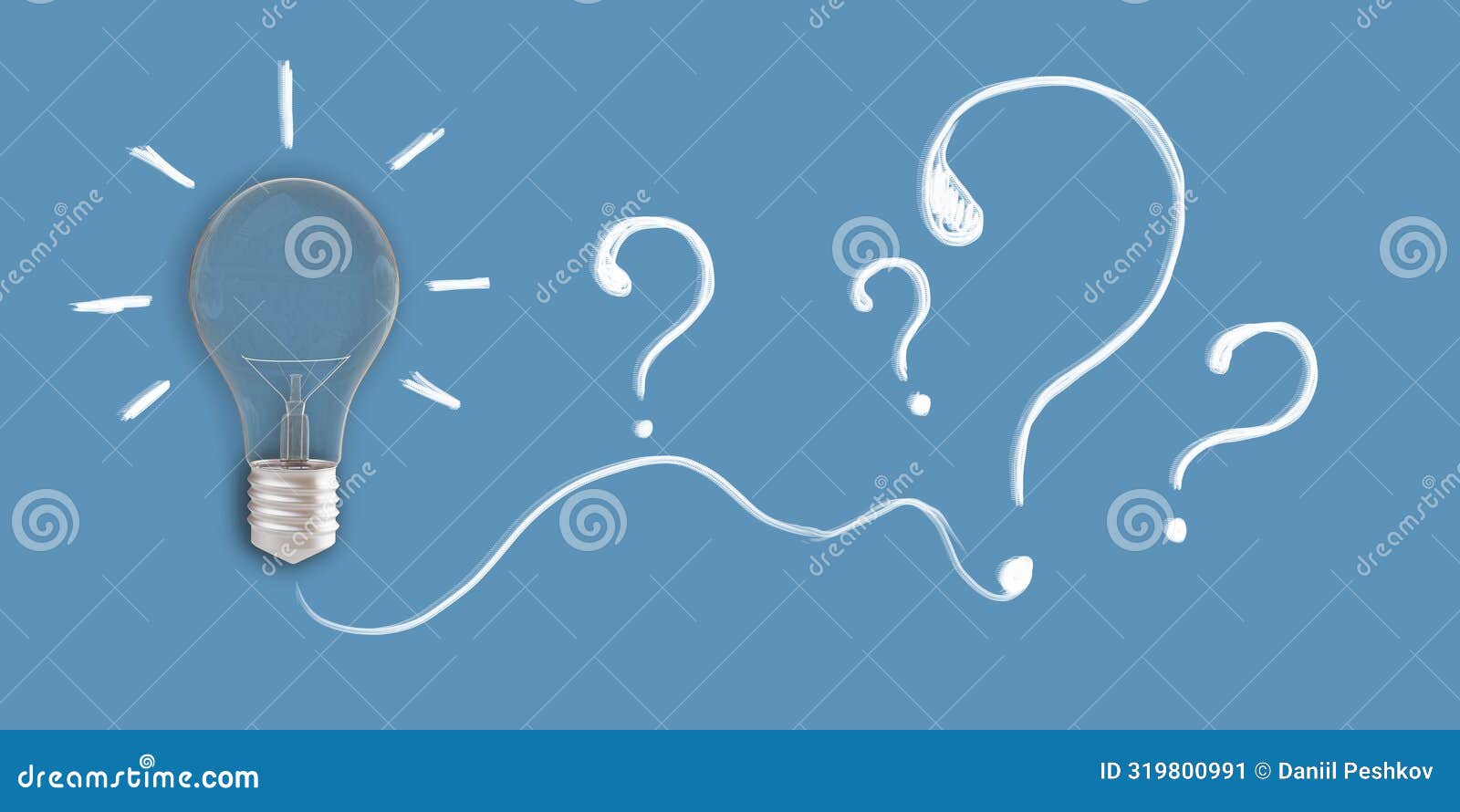 A Lightbulb and Question Marks Digital Illustration on a Blue ...
