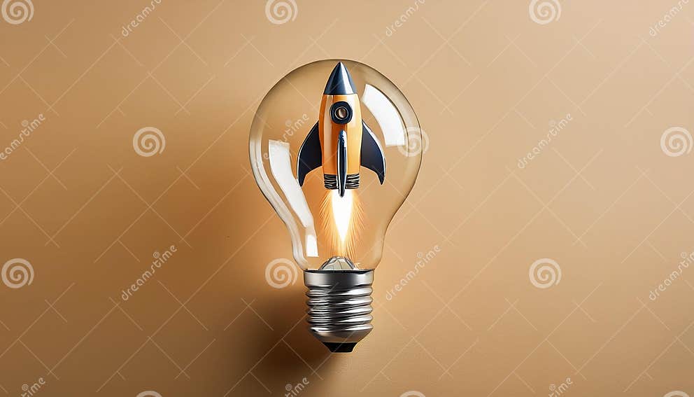 Lightbulb with Rocket Inside, Symbolizing Startup Ideas on Beige ...