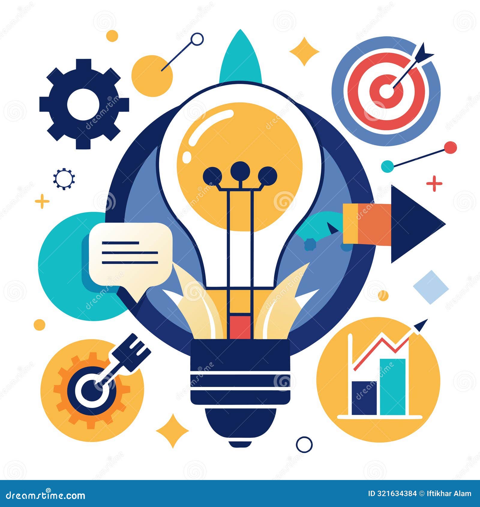 A Lightbulb With A Rocket-shaped Flame Surrounded By Symbols ...