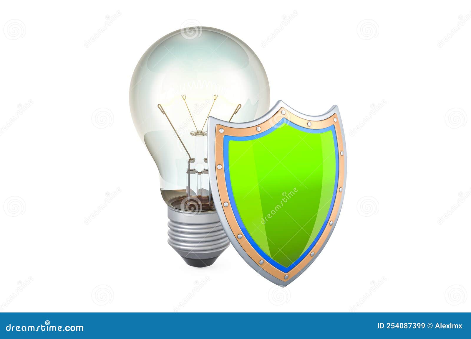 Lightbulb with Shield, 3D Rendering Stock Illustration - Illustration ...