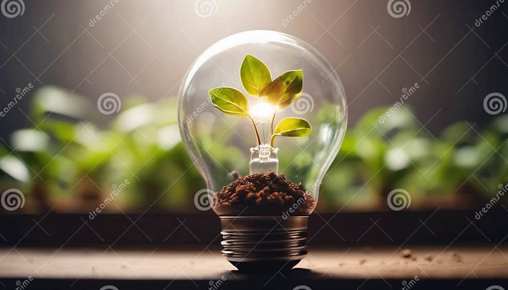 Lightbulb with Soil and Seedling Inside Stock Illustration ...