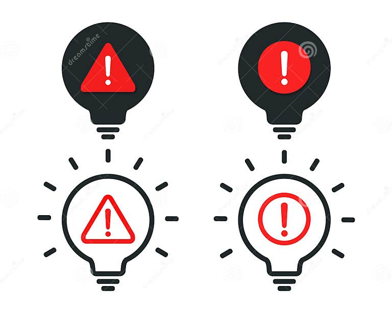 Lightbulb Warning Icon. Vector Illustration Stock Vector - Illustration ...