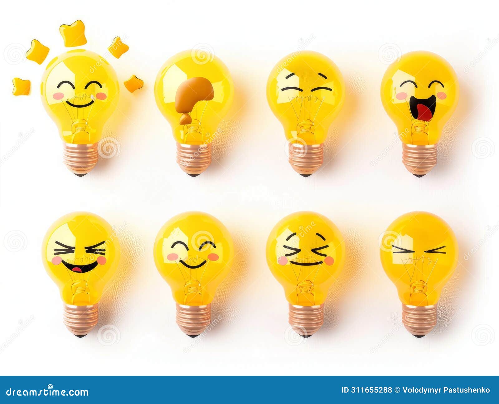 Lightbulbs with Different Faces Drawn on Them Representing the Emotions ...