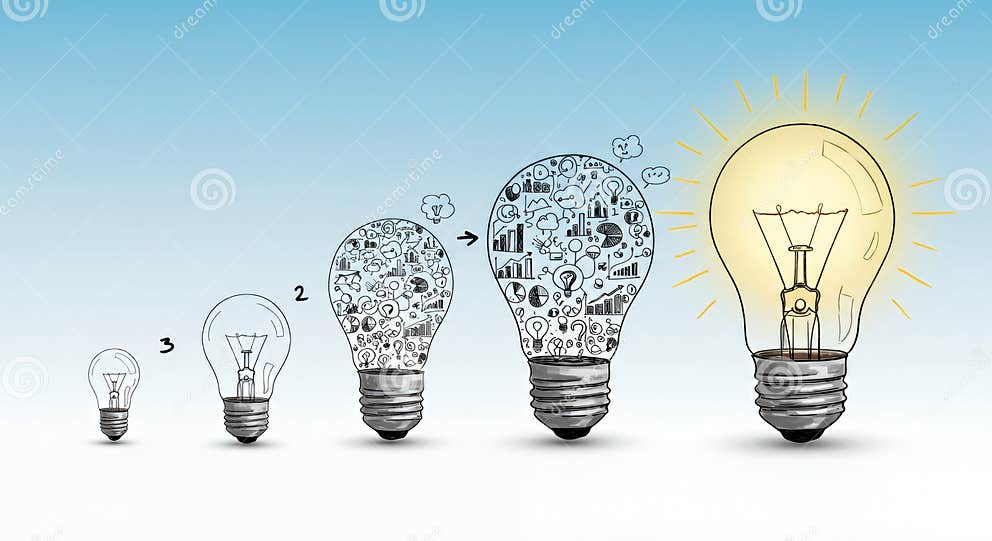 Lightbulbs Represent Stages of Idea Development and Enlightenment ...