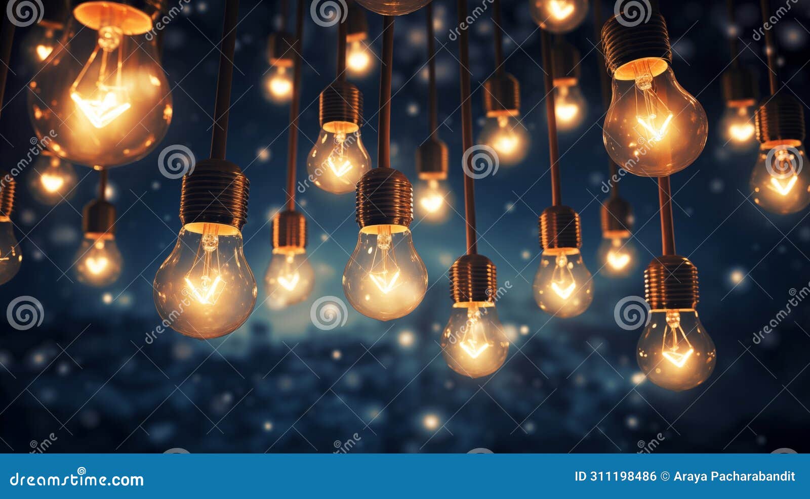Lightbulbs in Sky, Symbolize Illuminations, Ideas in Illustrations, AI ...
