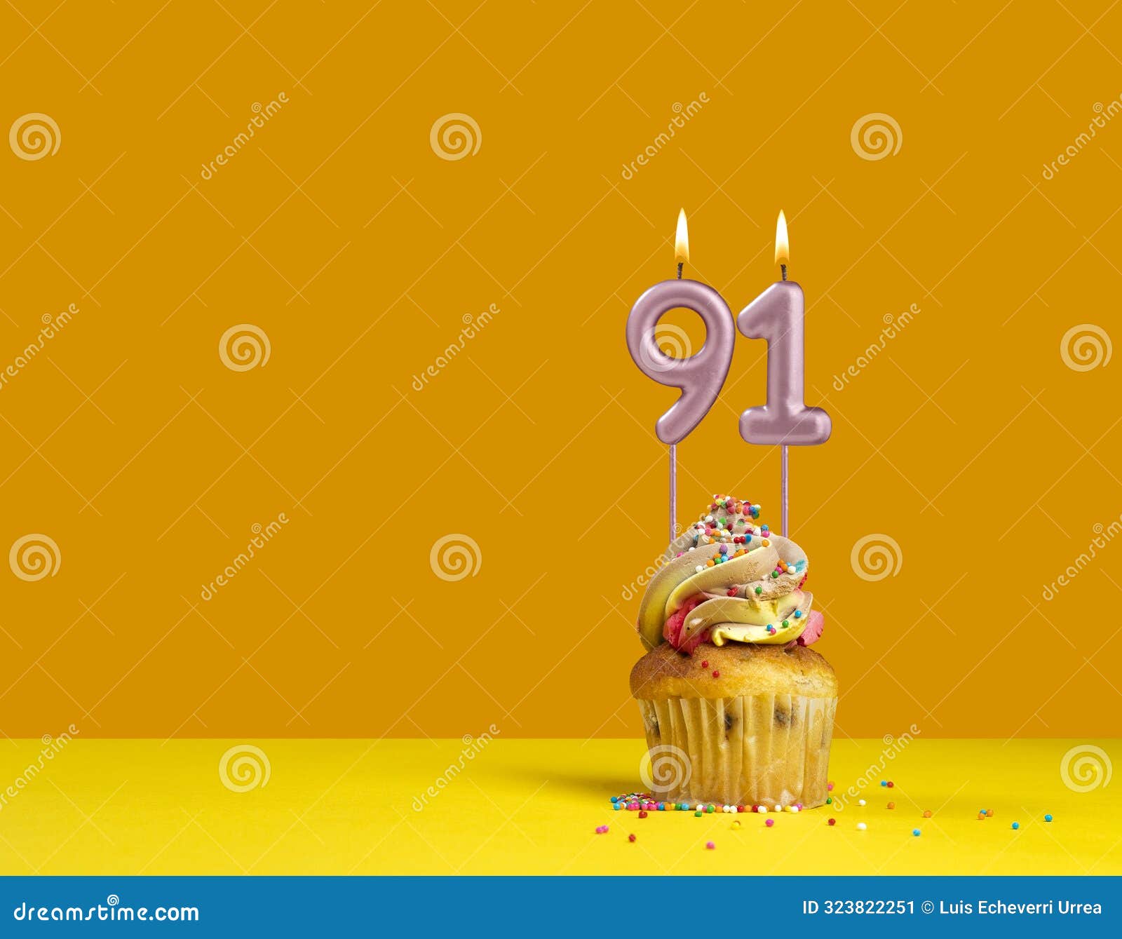 Lighted Birthday Candle - Celebration Card with Candle Number 91 Stock ...