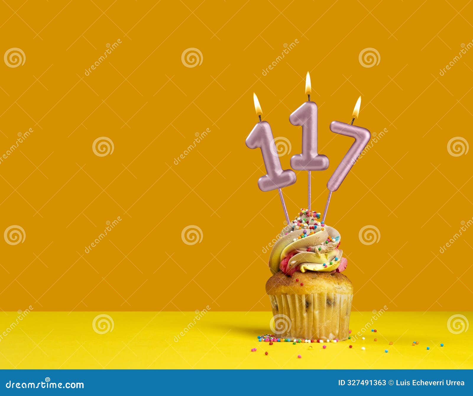 Lighted Birthday Candle - Celebration Card with Candle Number 117 Stock ...