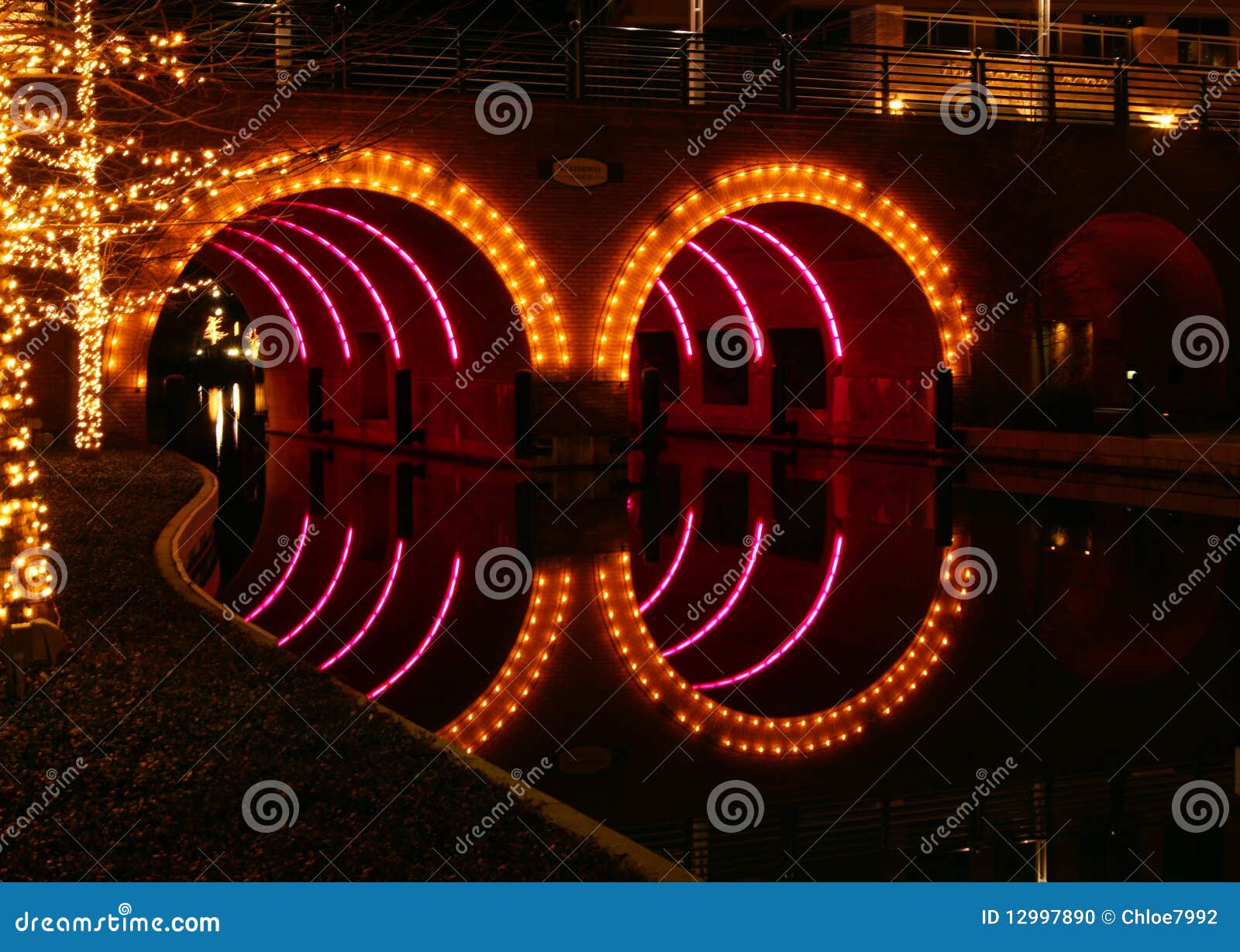 Lighted Bridge stock photo. Image of roadway, river, wall - 12997890