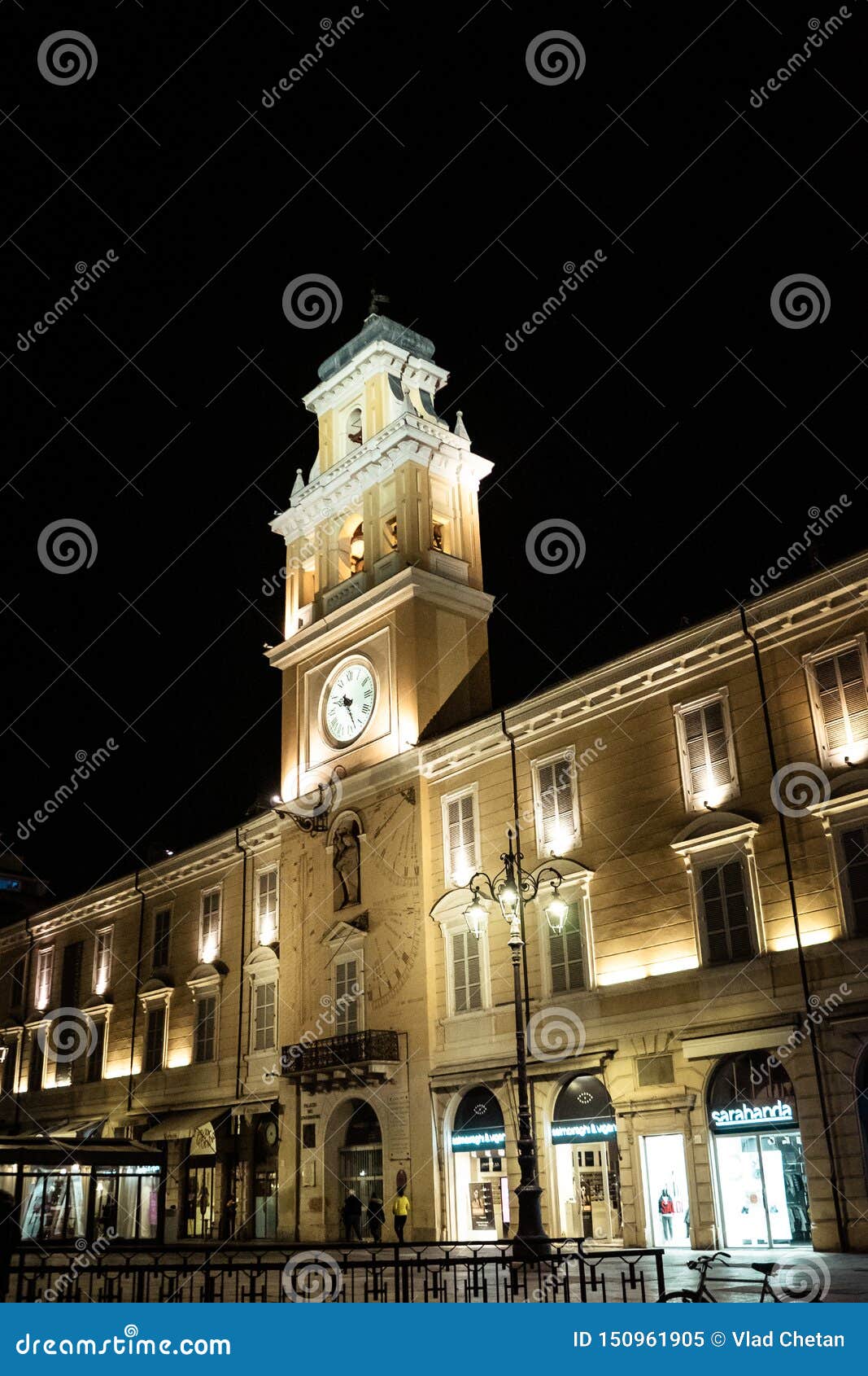 Lighted Building with a Clock-tower Editorial Image - Image of facade ...