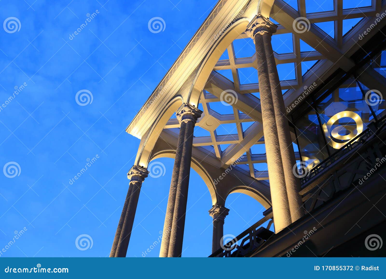 Lighted building at night stock photo. Image of dark - 170855372