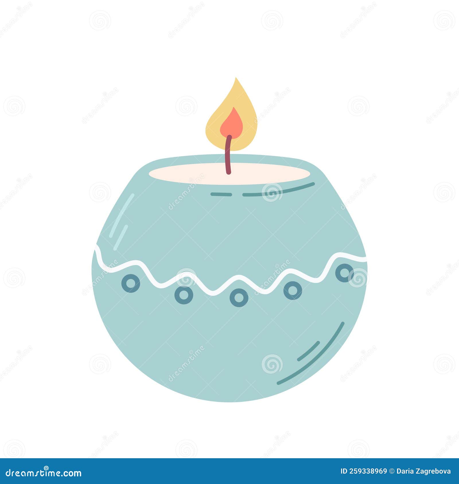 Lighted Candle In Blue Candlestick With Pattern On White Background ...
