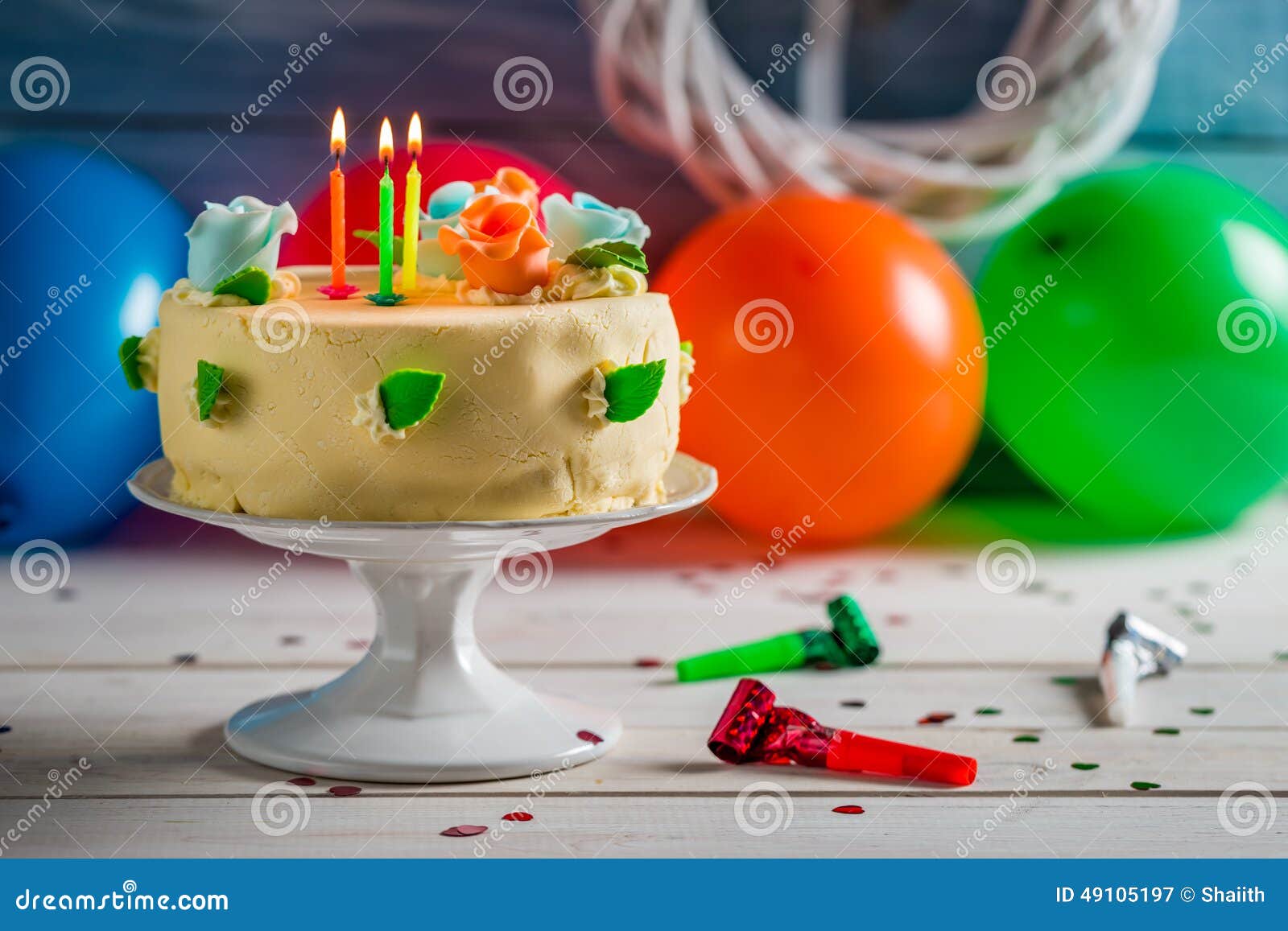 Lighted Candles on Birthday Cake Stock Image - Image of burning ...