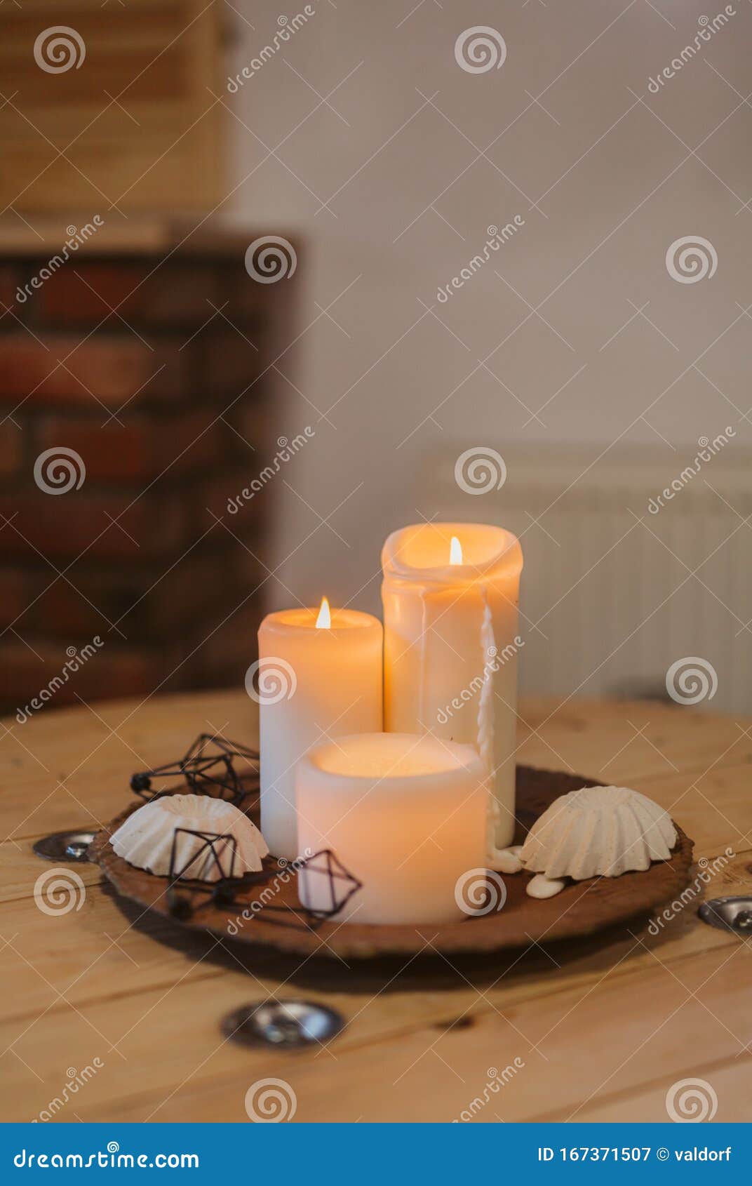 Lighted Candles Decoration on Table Stock Image - Image of celebration ...
