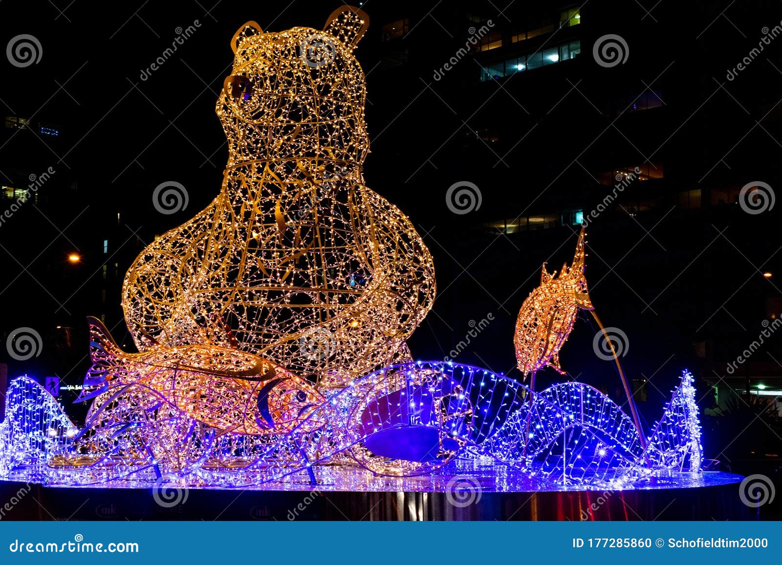 Lighted Christmas Bear with Fish Editorial Image - Image of festivity ...
