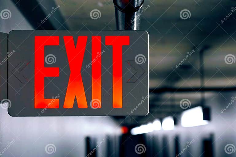 Lighted Glowing Red Emergency Exit Signs Stock Image - Image of banner ...