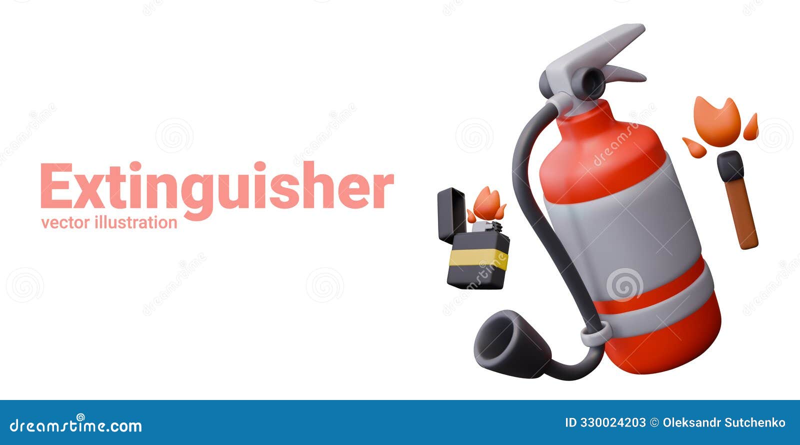 Lighted Match, Open Lighter, Fire Extinguisher with Nozzle Stock Vector ...