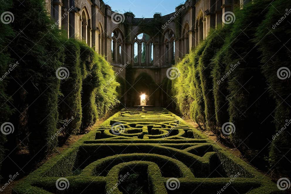 Lighted Maze on a Park at Night. Generative AI Stock Image - Image of ...