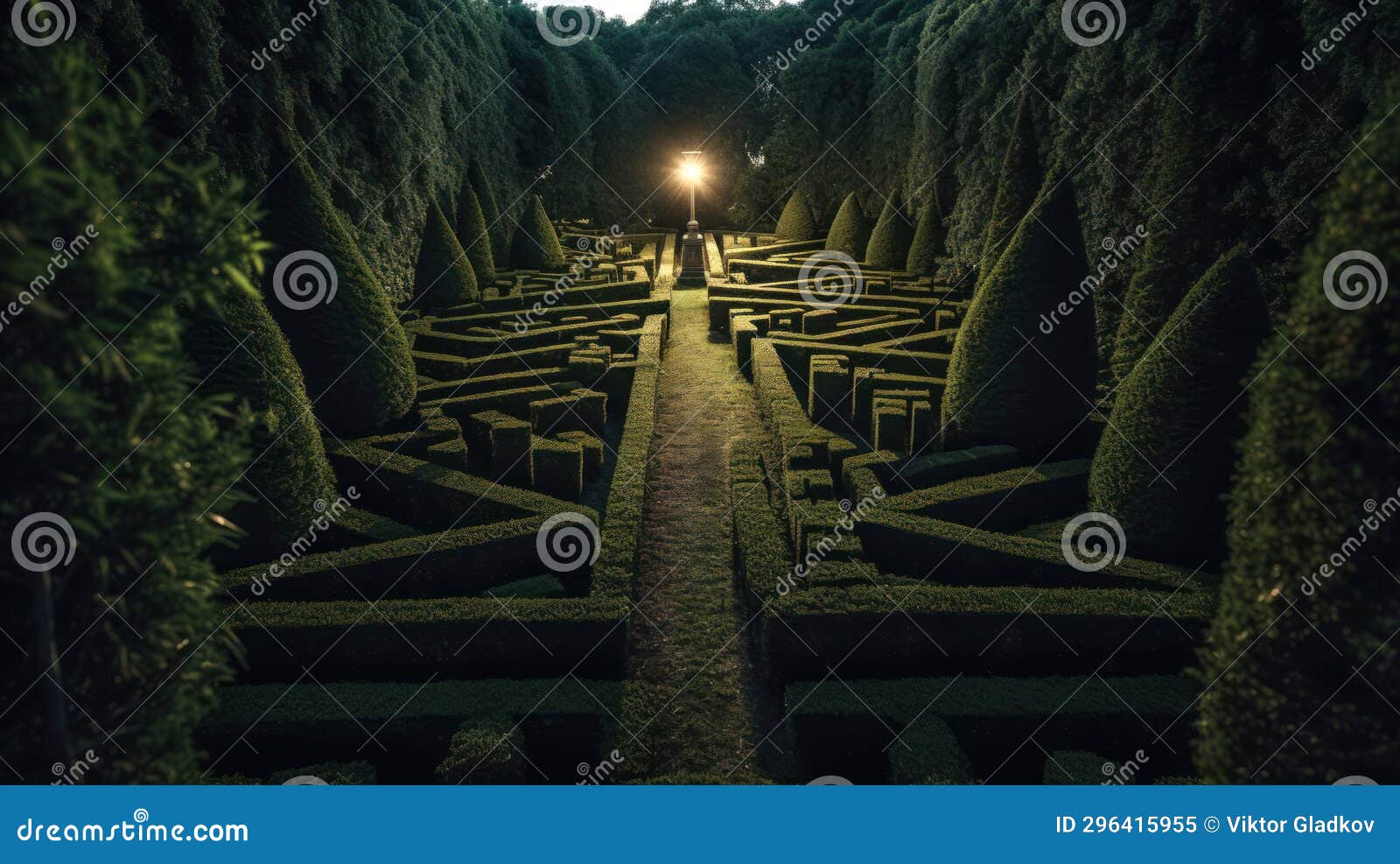 Lighted Maze on a Park at Night. Generative AI Stock Image - Image of ...
