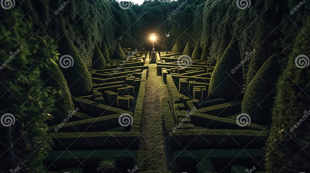 Lighted Maze on a Park at Night. Generative AI Stock Image - Image of ...